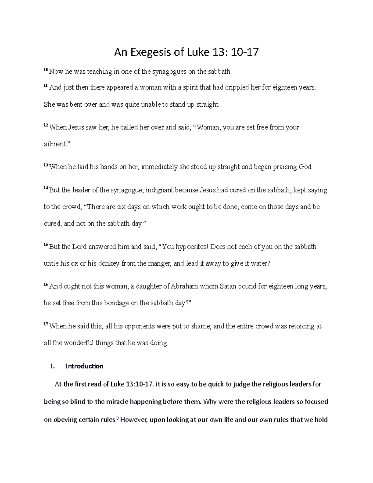 Exegetical Paper For Luke 13 10 17 An Exegesis Of Luke 13 10 10 Now