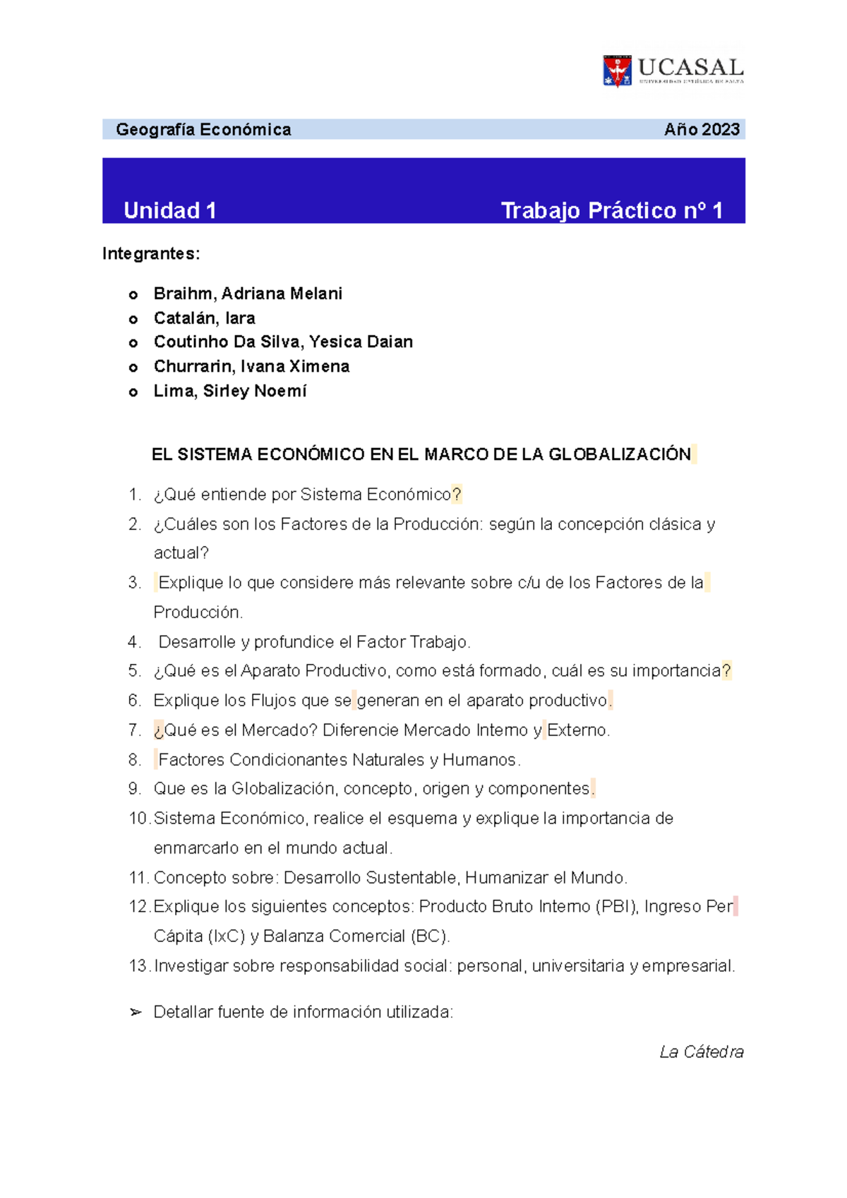 TP 1 Geografía Económica - Geografía Económica Año 2023 Unidad 1 ...