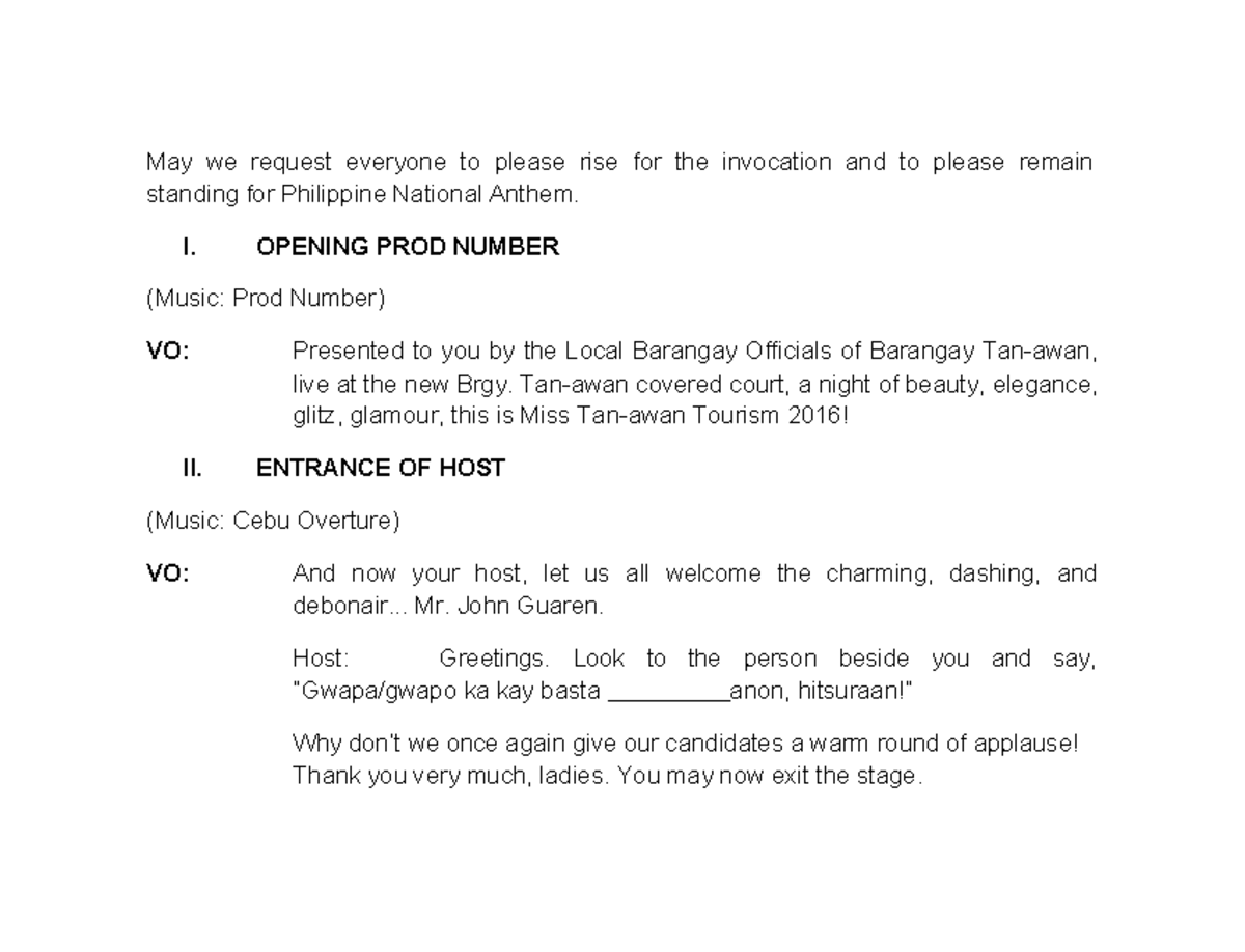 Pageant script for male individual host or emcee - May we request ...