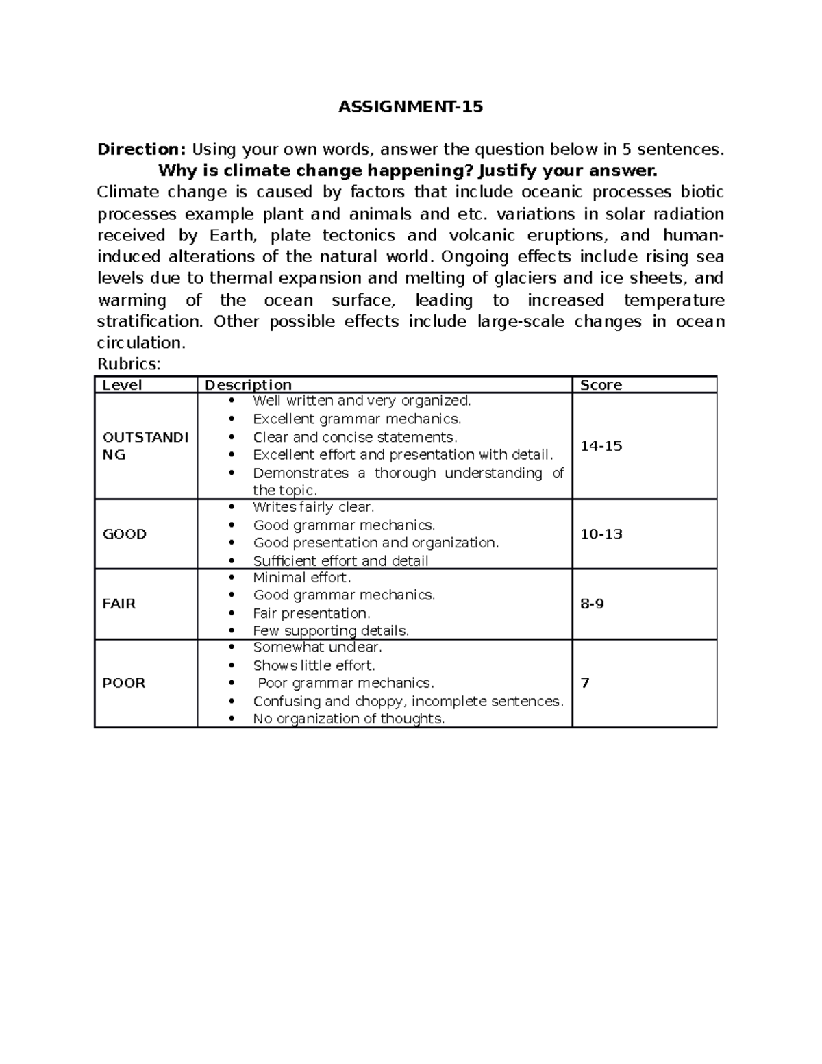 Essay 15 - it will help - ASSIGNMENT- Direction: Using your own words ...