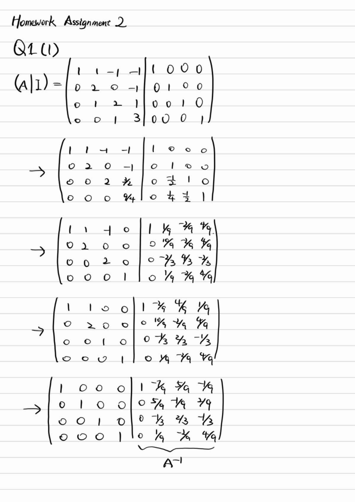 Assignment 2 solution - Homework Assignment 2 Q1(1) 1000 (A/I) 020 0100 0121 0010 0 0 1 3 000 1 ...