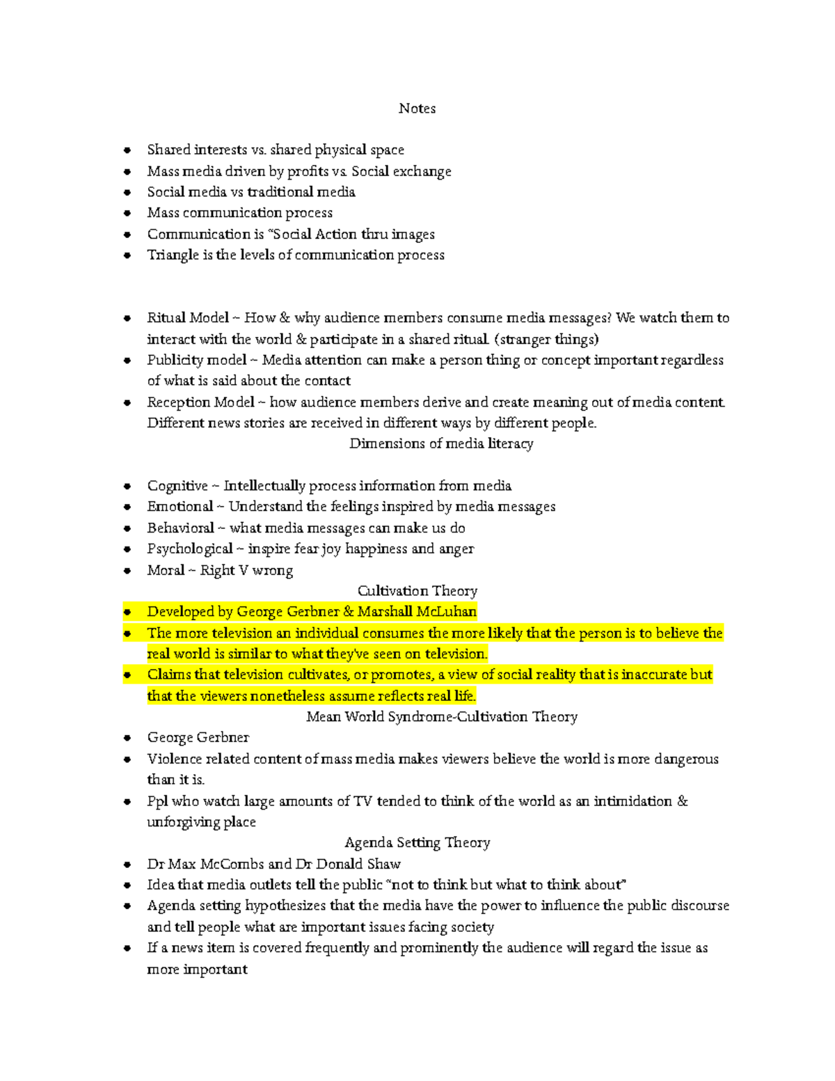 Mass Comm Notes - Notes Shared interests vs. shared physical space Mass ...