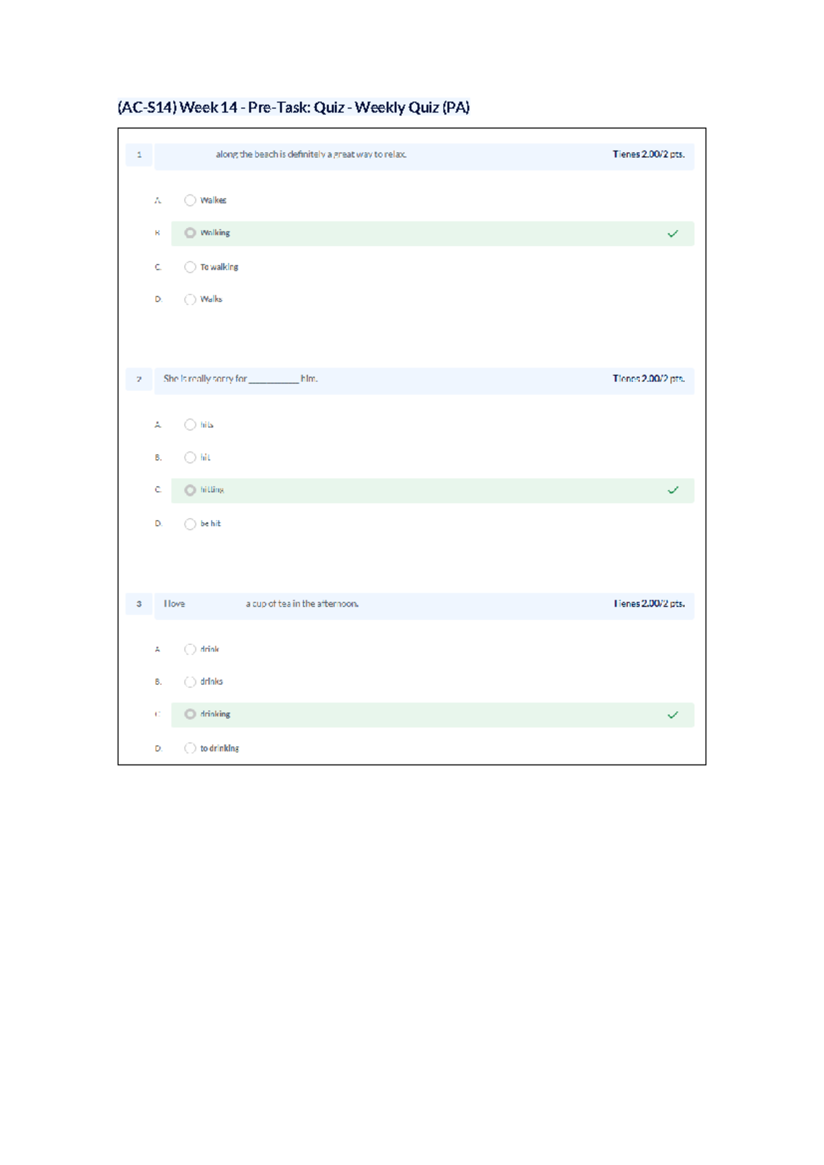 Ingles 4 - (AC-S14) Week 14 - Pre-Task: Quiz - Weekly Quiz (PA) - Week ...