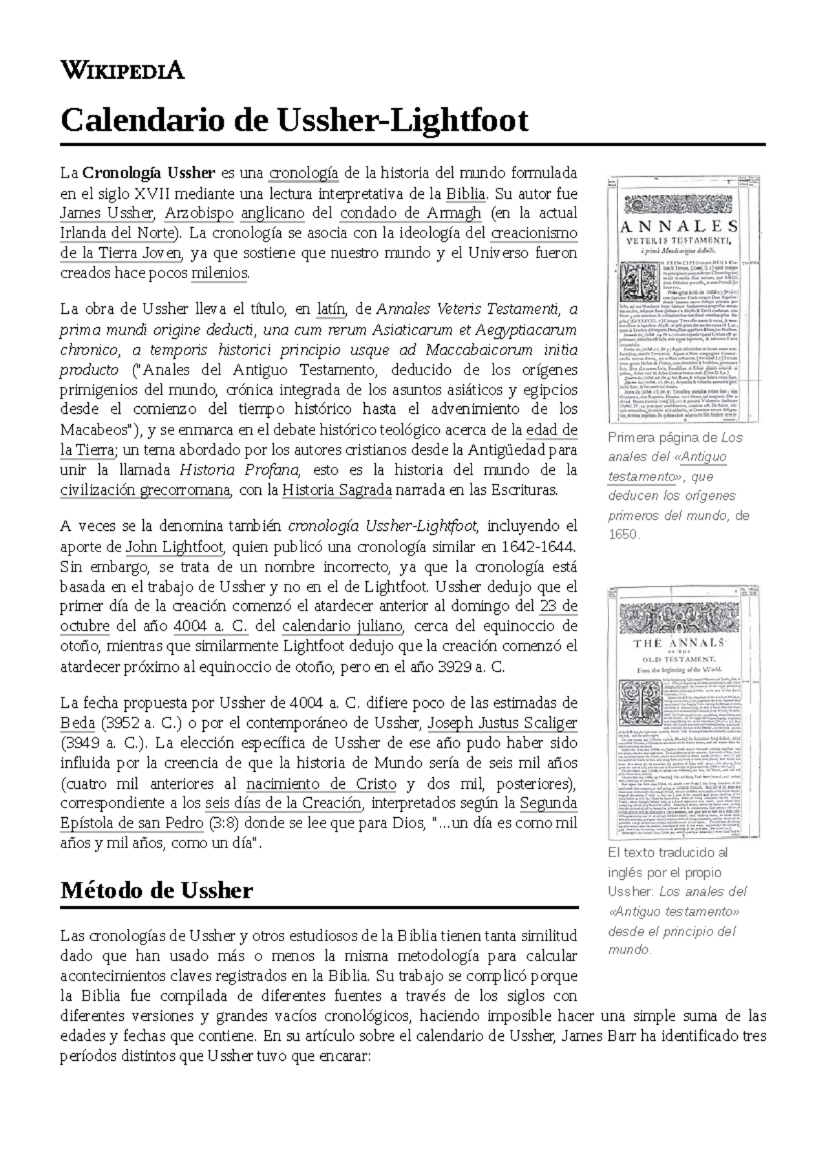 Calendario de Ussher-Lightfoot - Primera página de Los anales del ...