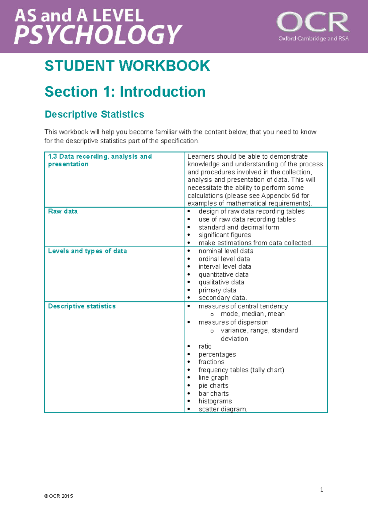 Descriptive statistics-student workbook- part 1 - STUDENT WORKBOOK ...