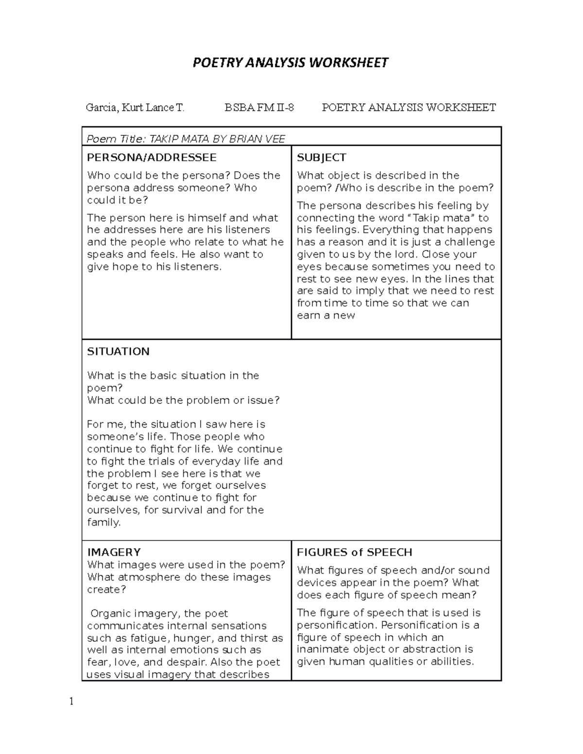 Garcia Poetry Analysis Worksheet ENED 2 - POETRY ANALYSIS WORKSHEET ...