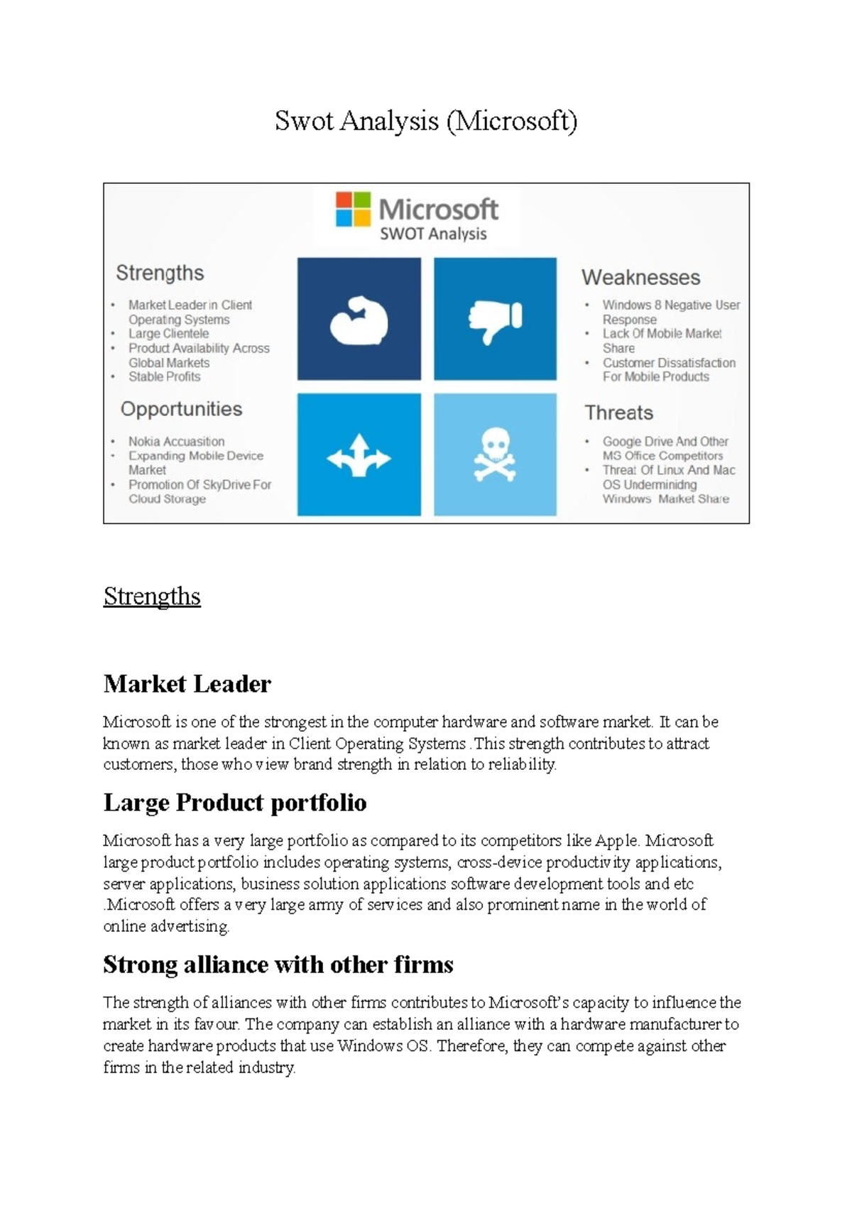 Swot Analysis - Grade: A - Swot Analysis (Microsoft) Strengths Market ...