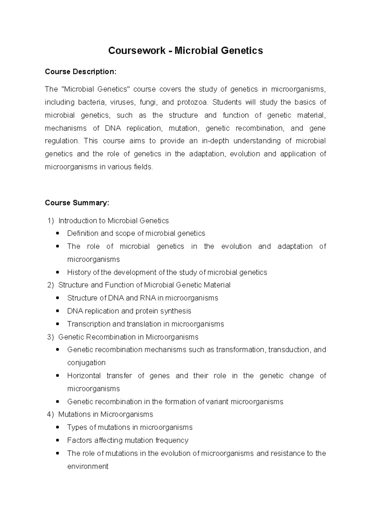 Coursework Microbial Genetics Coursework Microbial Genetics