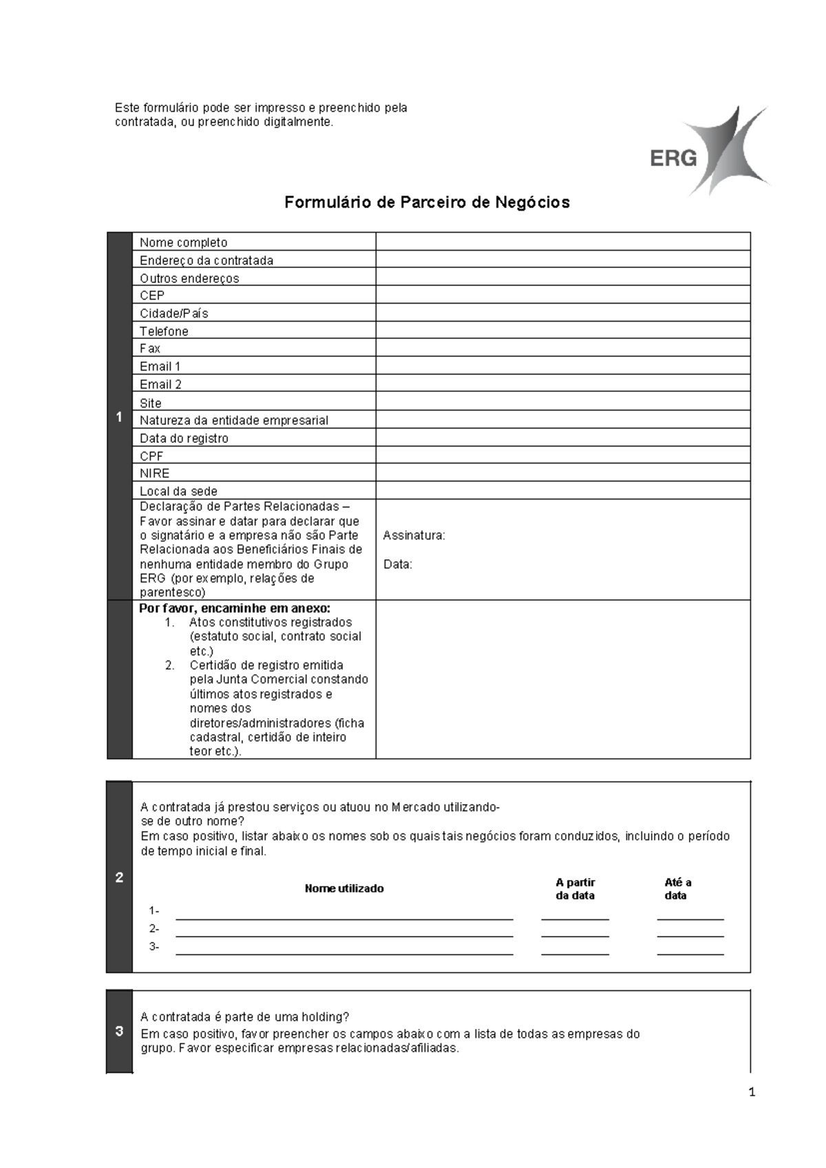 Anexo 7 - Formulario de Parceiro de Negocios padrao - Este formulário ...