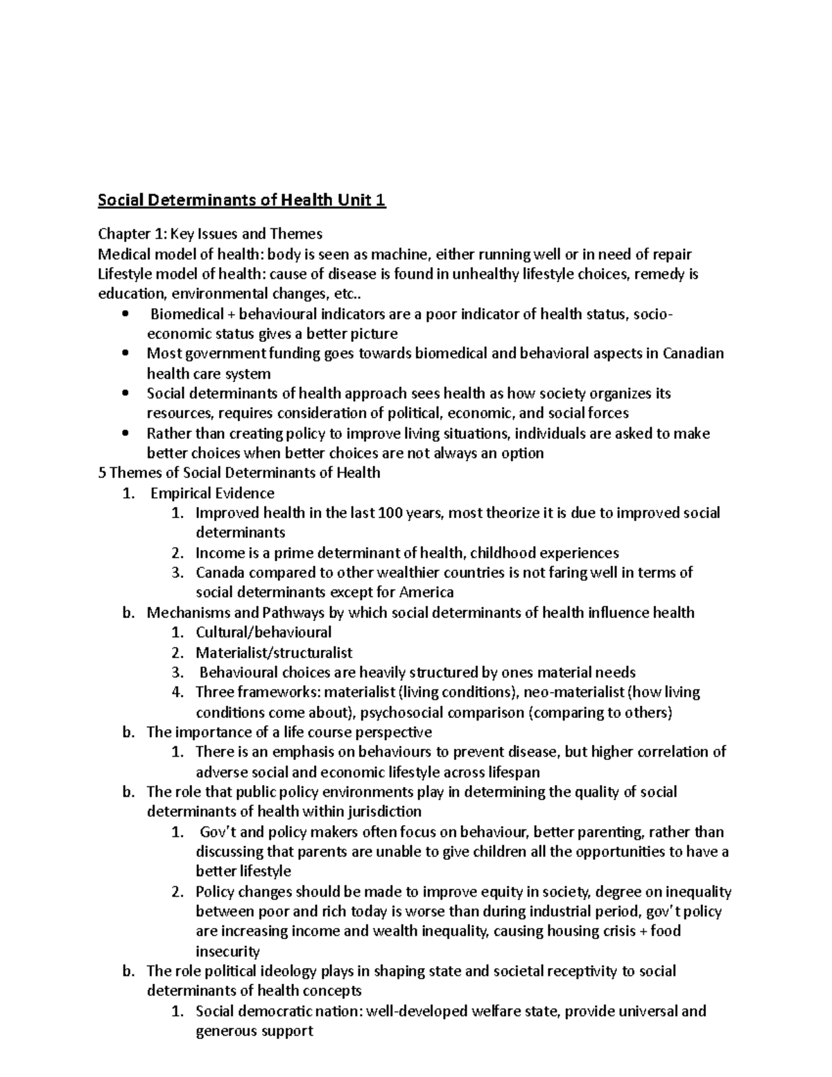 UNIT 4 Notes - Unit 4 - Social Determinants of Health Unit 1 Chapter 1 ...