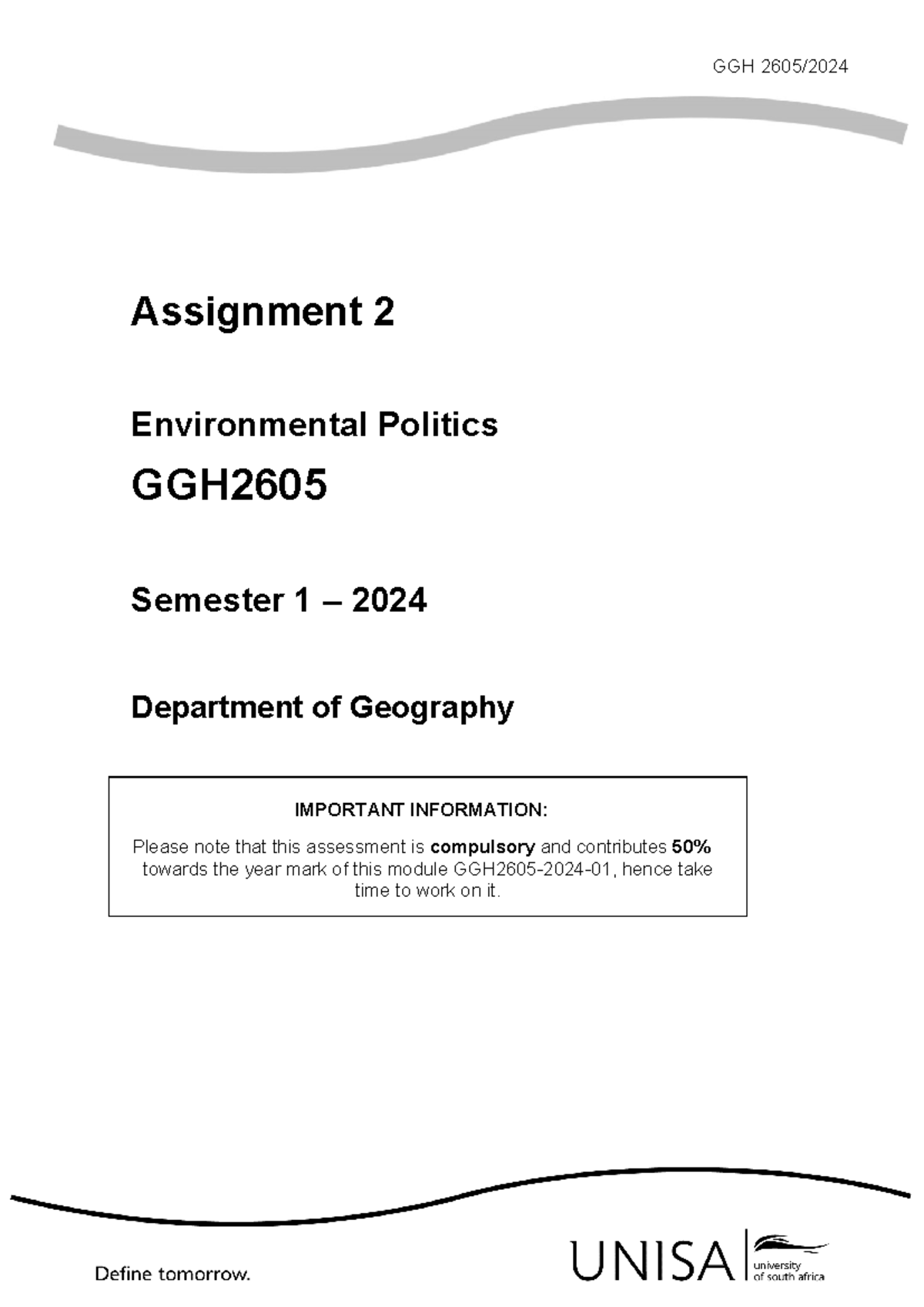 GGH2605 2024 Assignment 02 Semester 1 - GGH 2605/ Assignment 2 Environmental Politics GGH ...