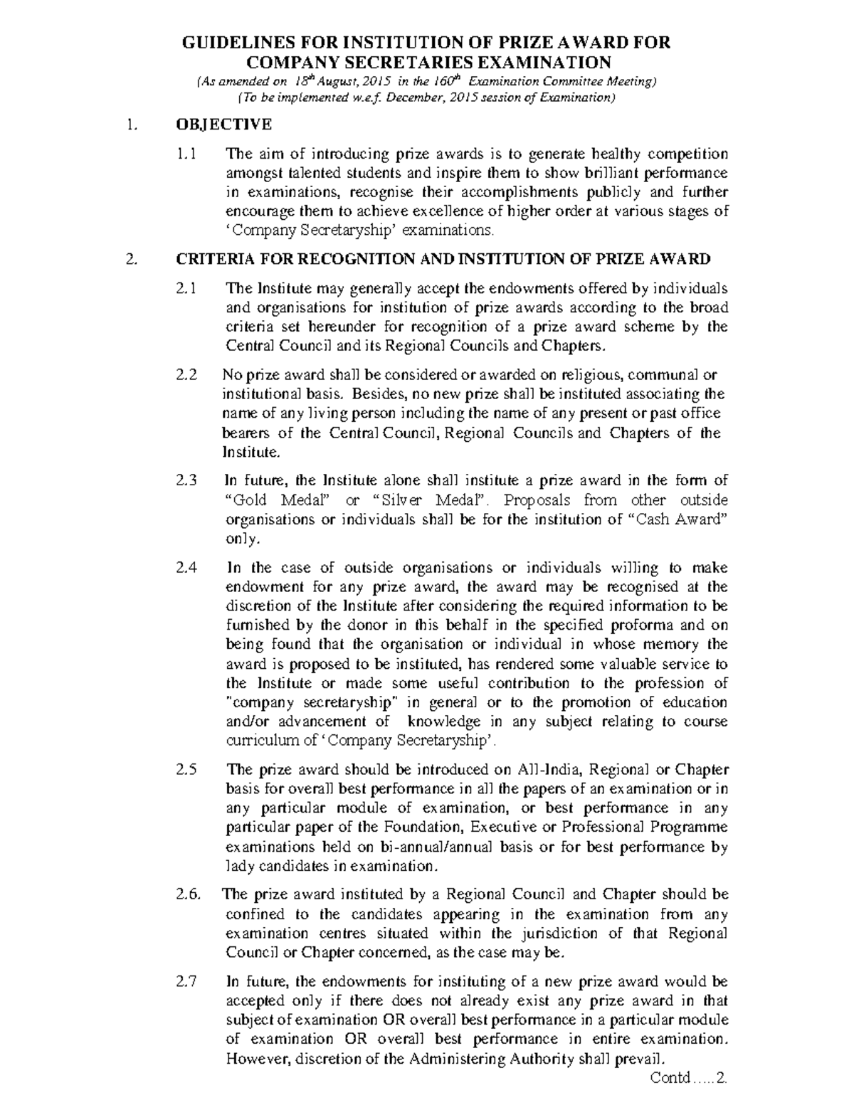 Guideline for prize award - GUIDELINES FOR INSTITUTION OF PRIZE AWARD ...