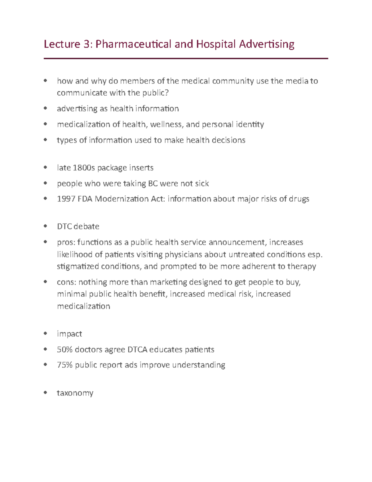 Lecture 3 - Lecture 3: Pharmaceutical and Hospital Advertising how and ...