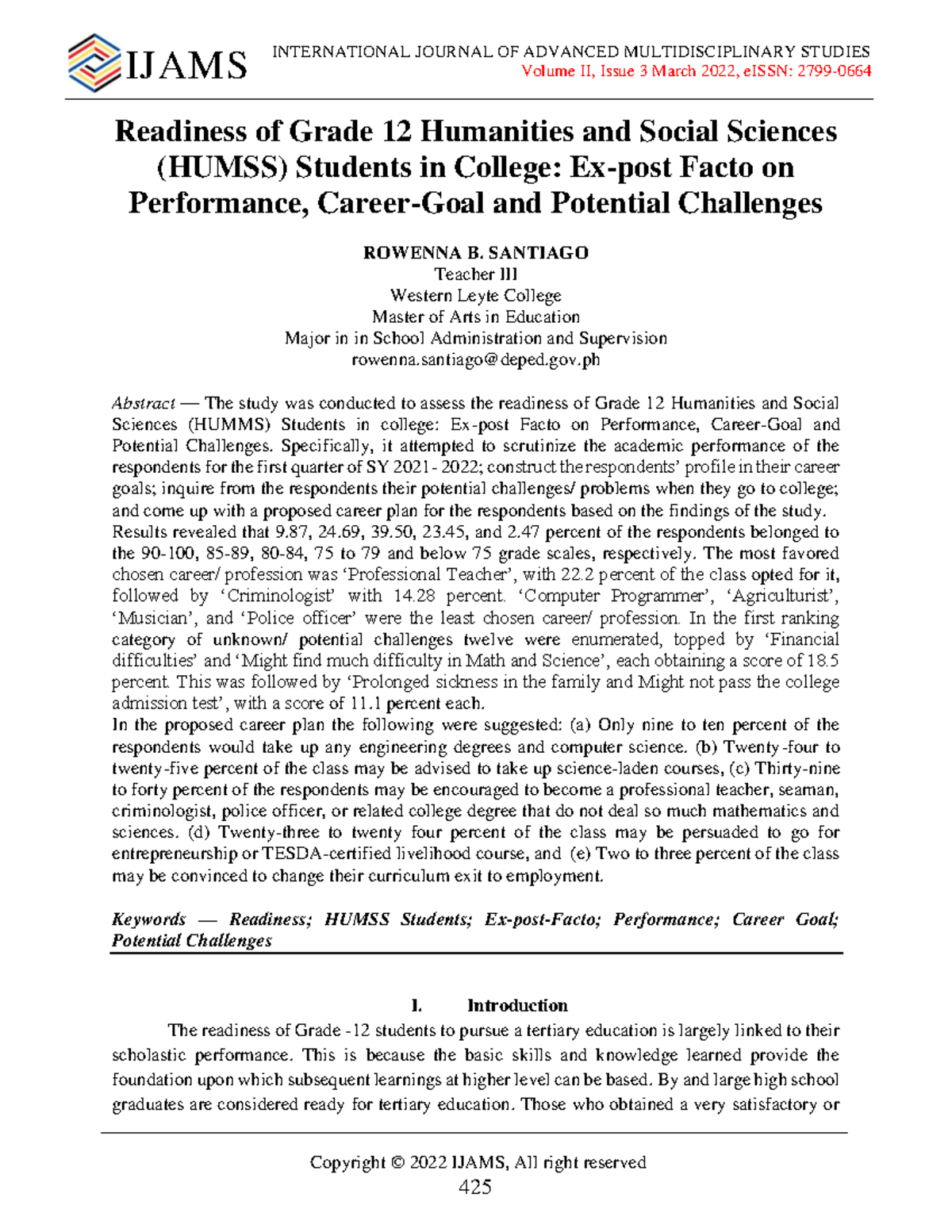 Ijams March 425 443 1 - Thesis statement - IJAMS Volume II, Issue 3 ...