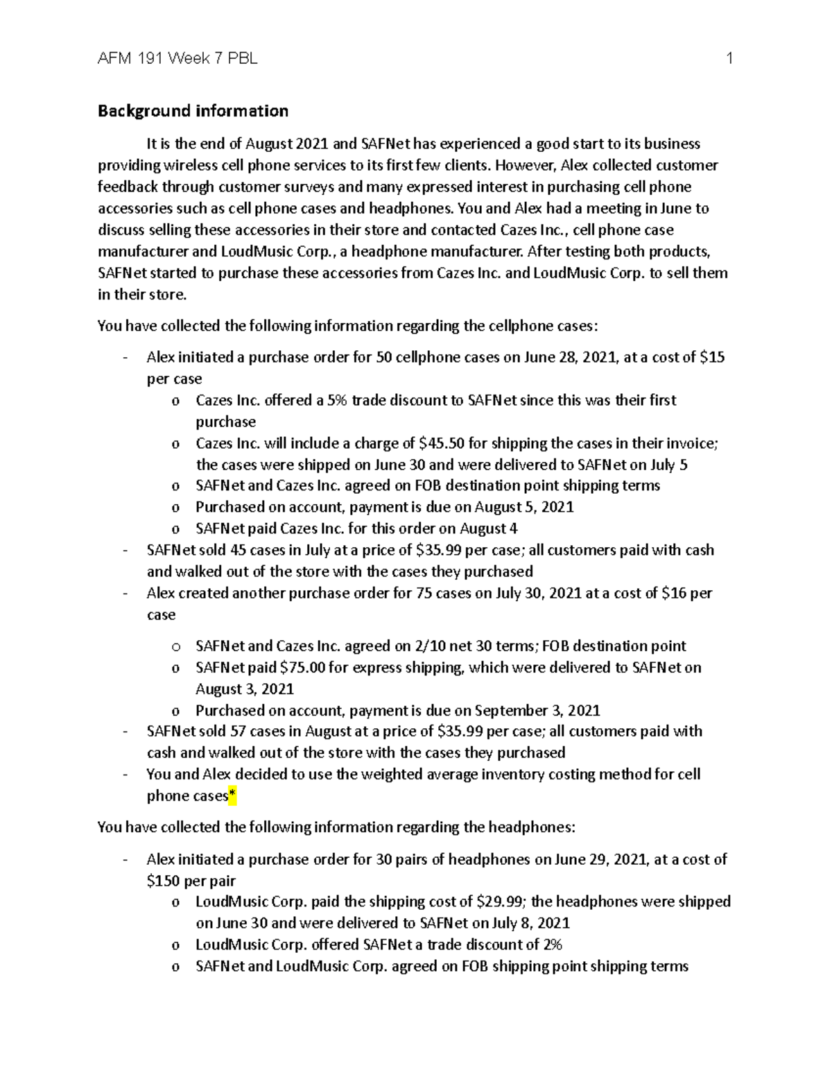 AFM 191 Chapter 7 PBL - Afm 191 - UWaterloo - Studocu