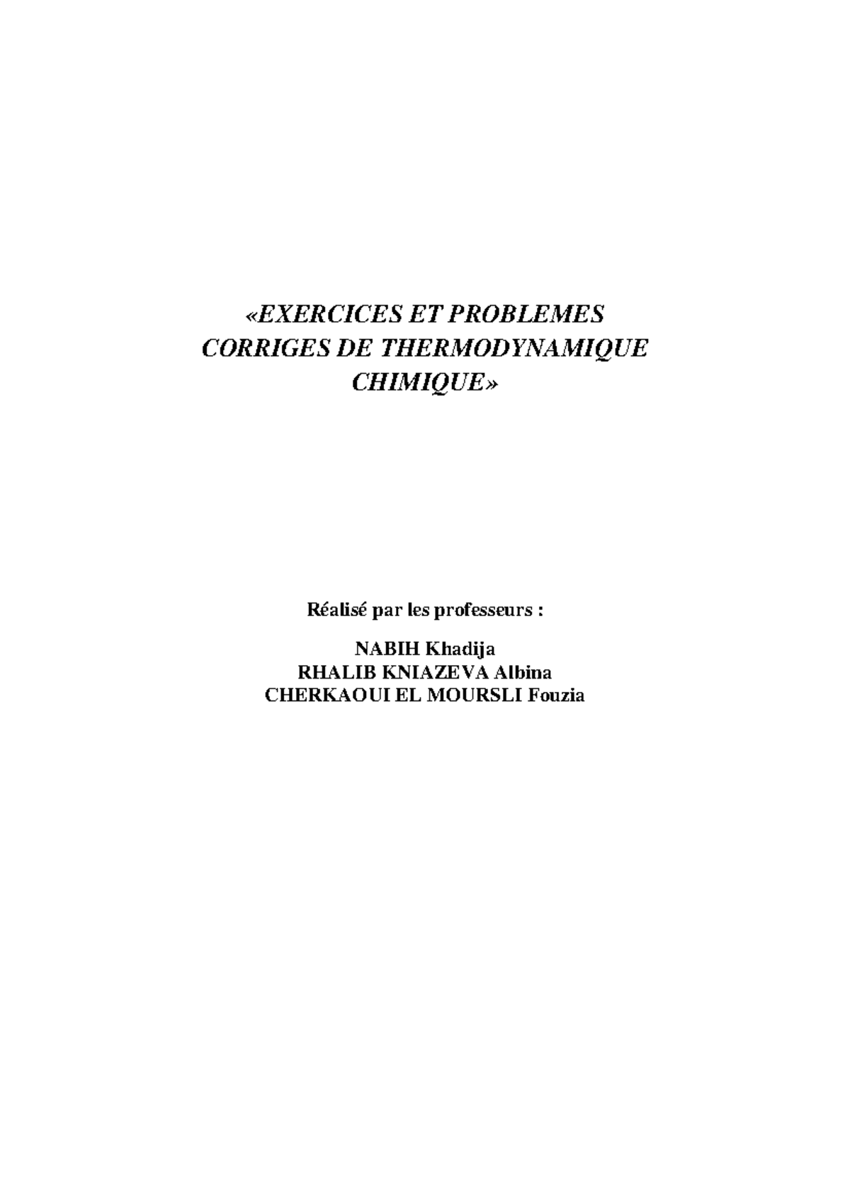 Thermo Exercices corrig Ã©s - «EXERCICES ET PROBLEMES CORRIGES DE ...