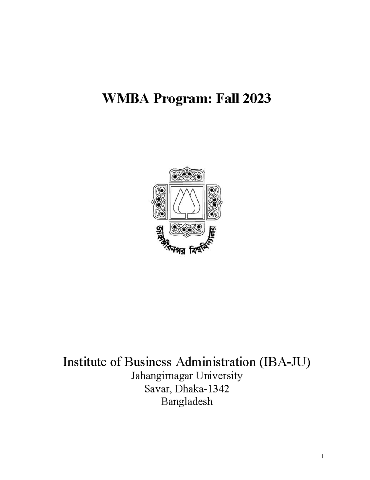 WMBA FALL 2023 Student KIT - WMBA Program: Fall 2023 Institute of Business Administration (IBA ...