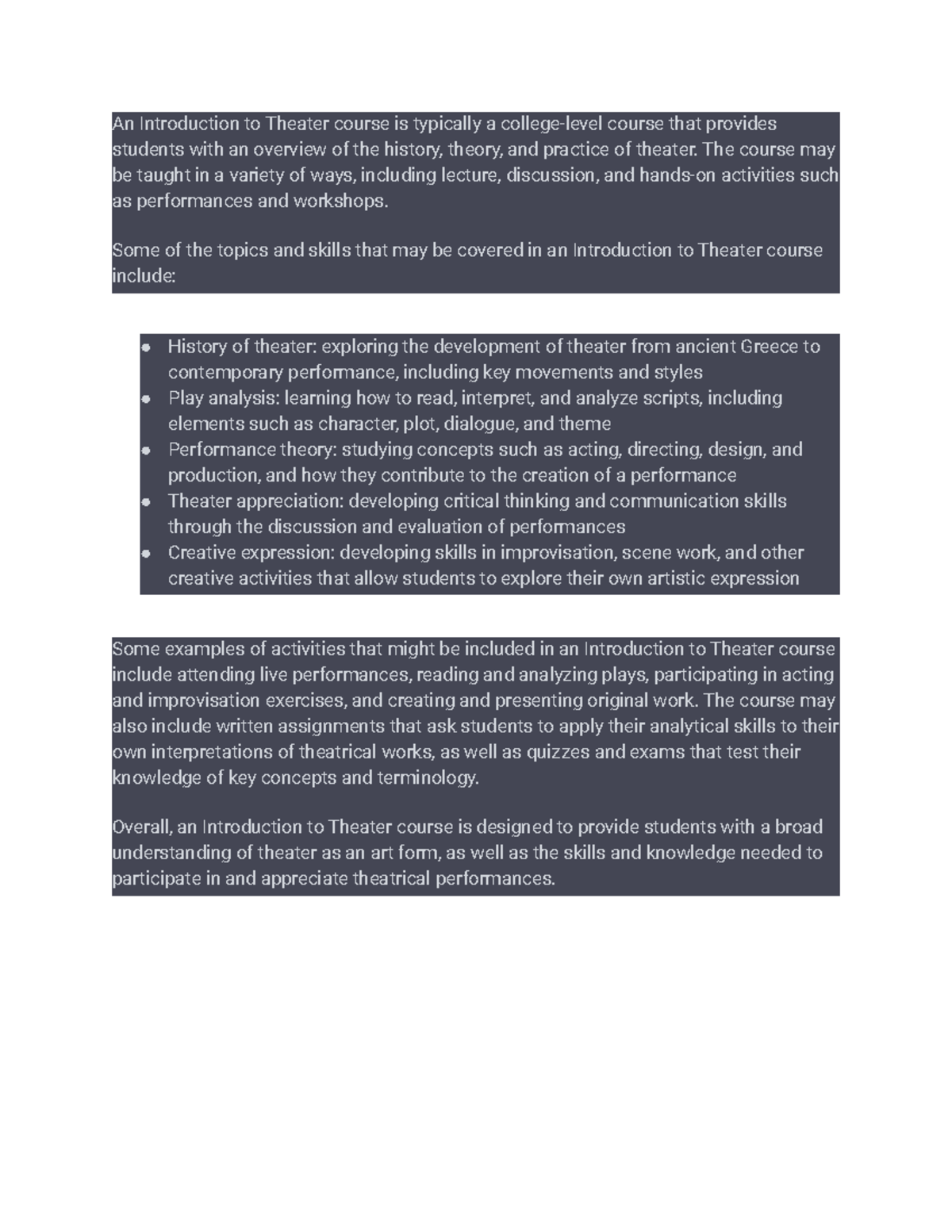 Intro to theater course overview - An Introduction to Theater course is ...