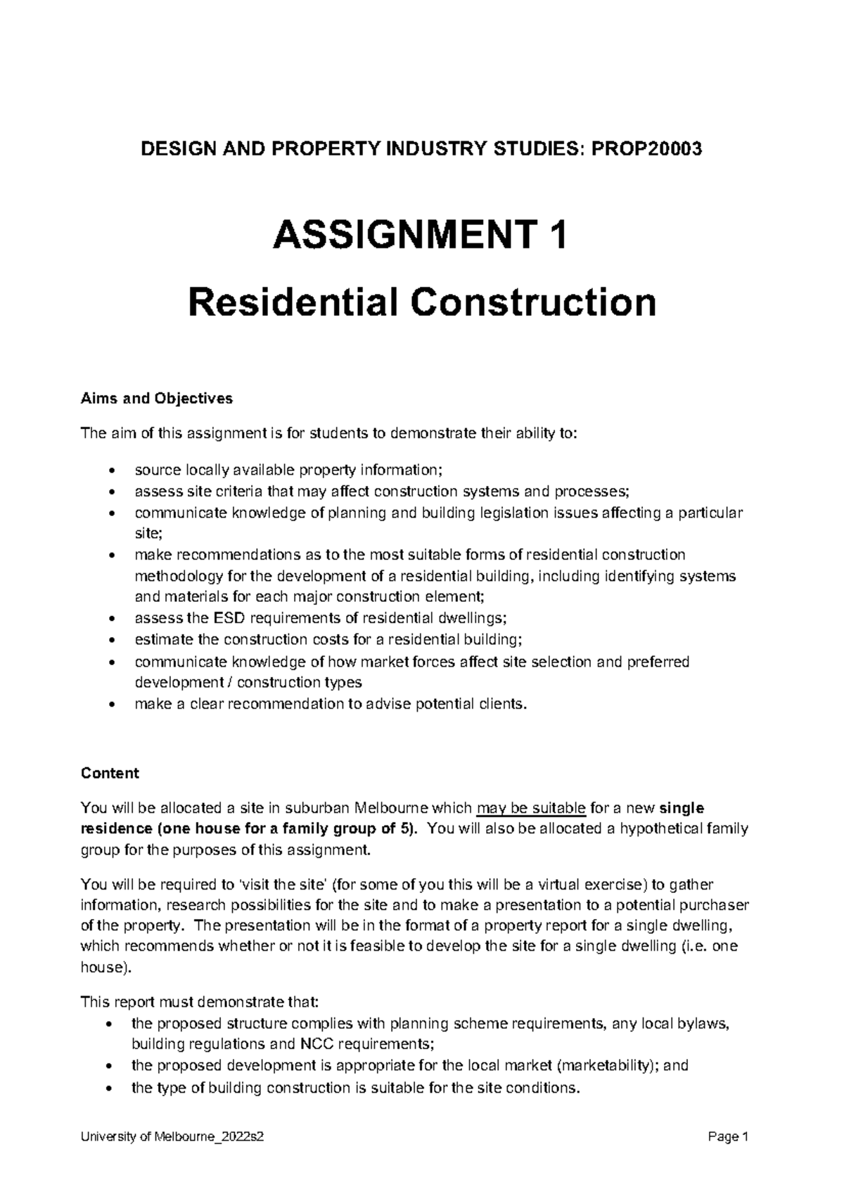 PROP2000 3 2022s2 Assignment 1 - DESIGN AND PROPERTY INDUSTRY STUDIES ...