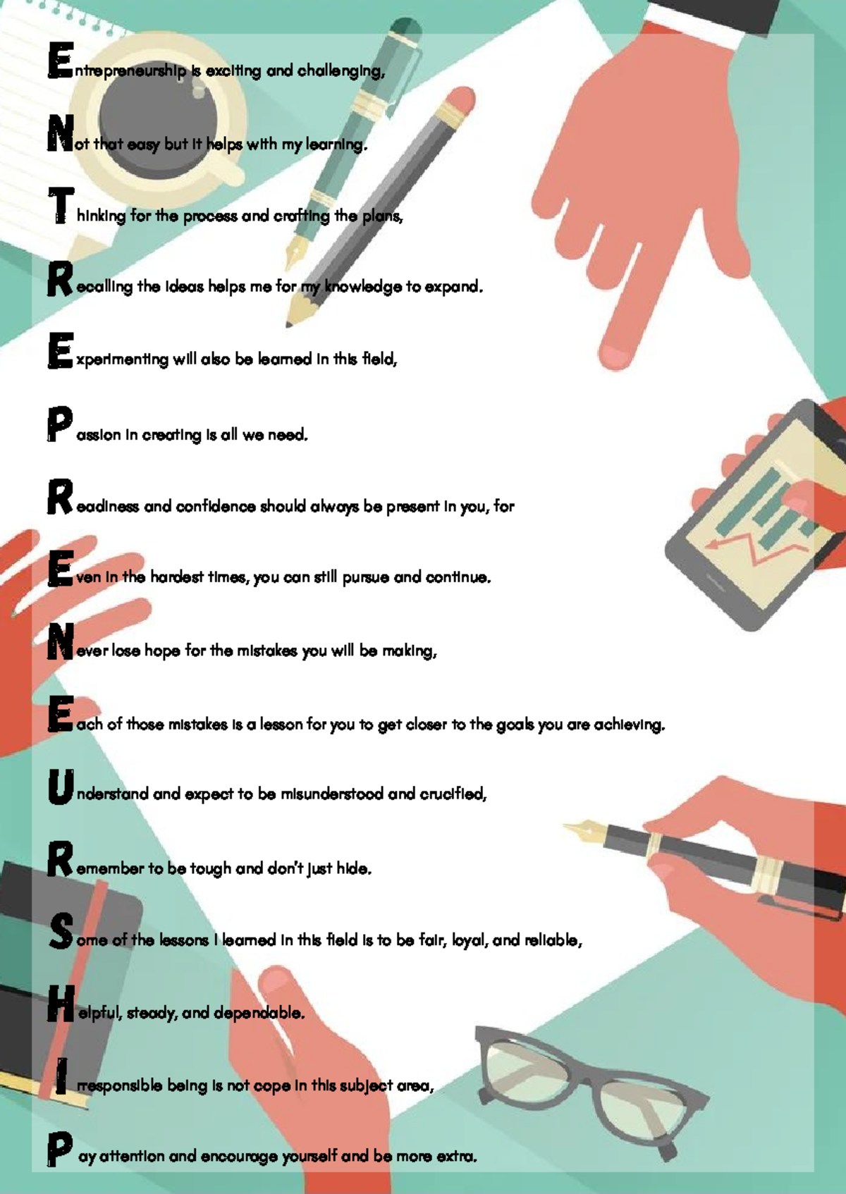 Acrostic Poem about entrepreneurship in students' life. - e nt re pr en ...
