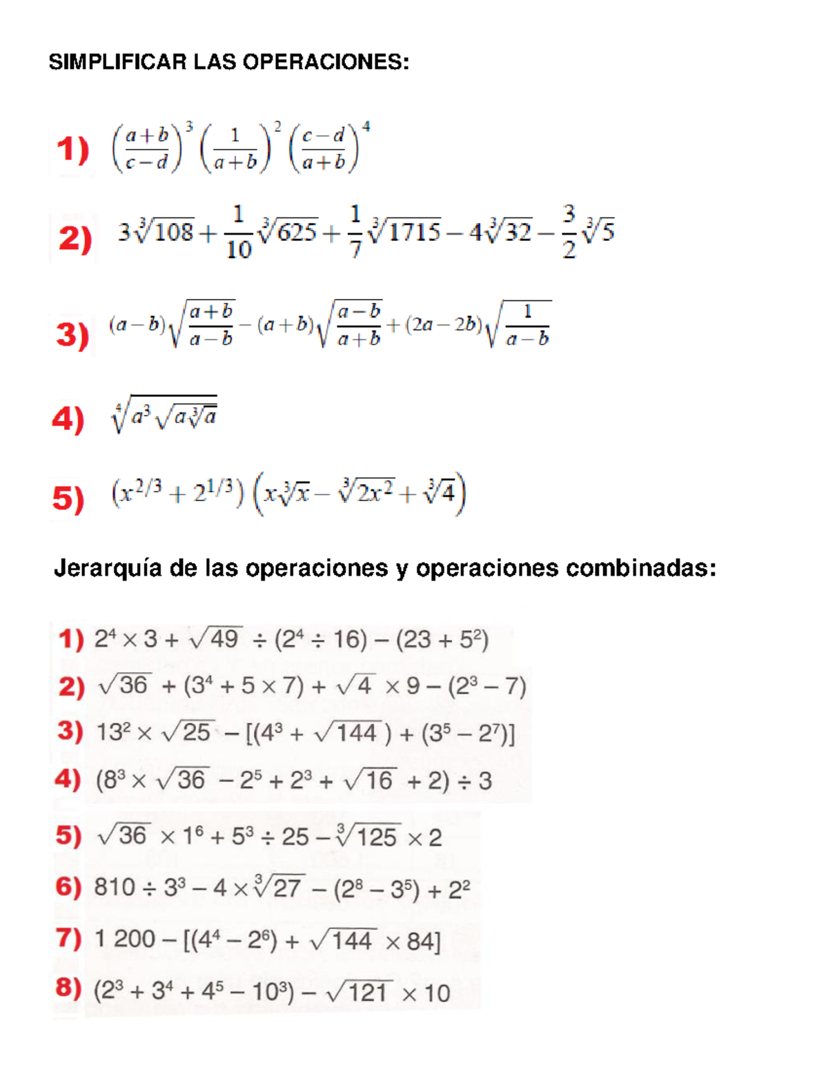 OPERACIONES BÁSICAS - Matemáticas Básicas - SIMPLIFICAR LAS OPERACIONES ...