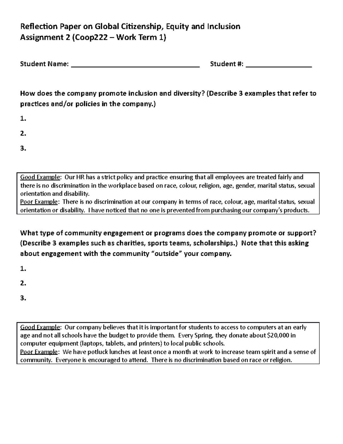 Global Citizenship - Assignment Template - Relecion Paper on Global ...