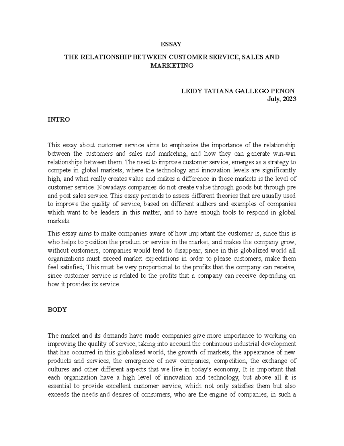 Essay THE Relationship Between Customer Services Sales AND Marketing ...