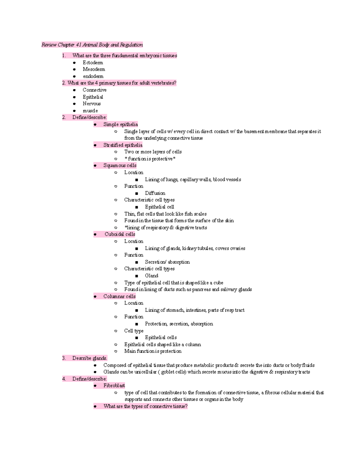 Bio 2 unit 4 exam review - Review Chapter 41 Animal Body and Regulation ...