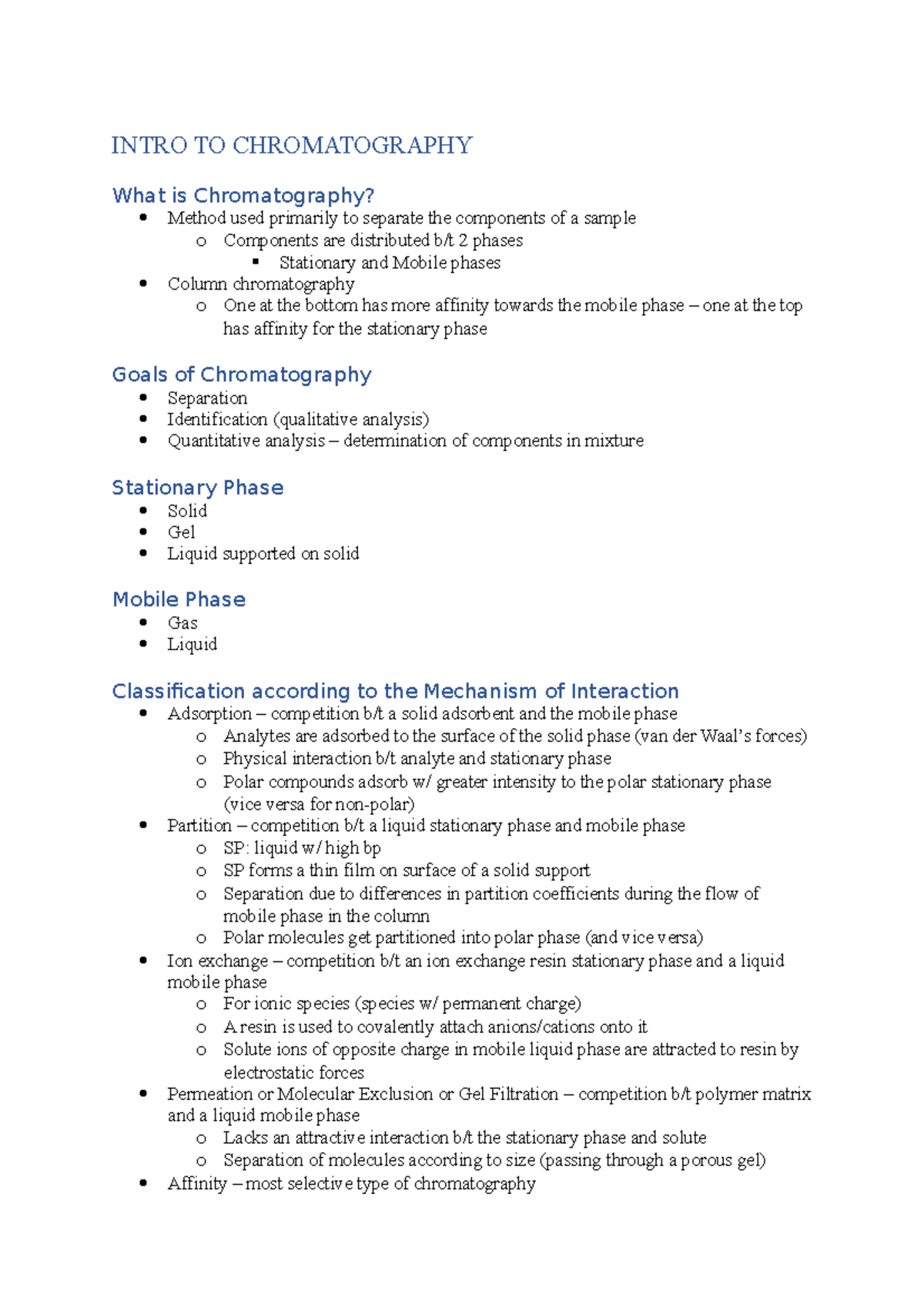 14. LECT17 - Intro TO Chromatography - INTRO TO CHROMATOGRAPHY What is ...