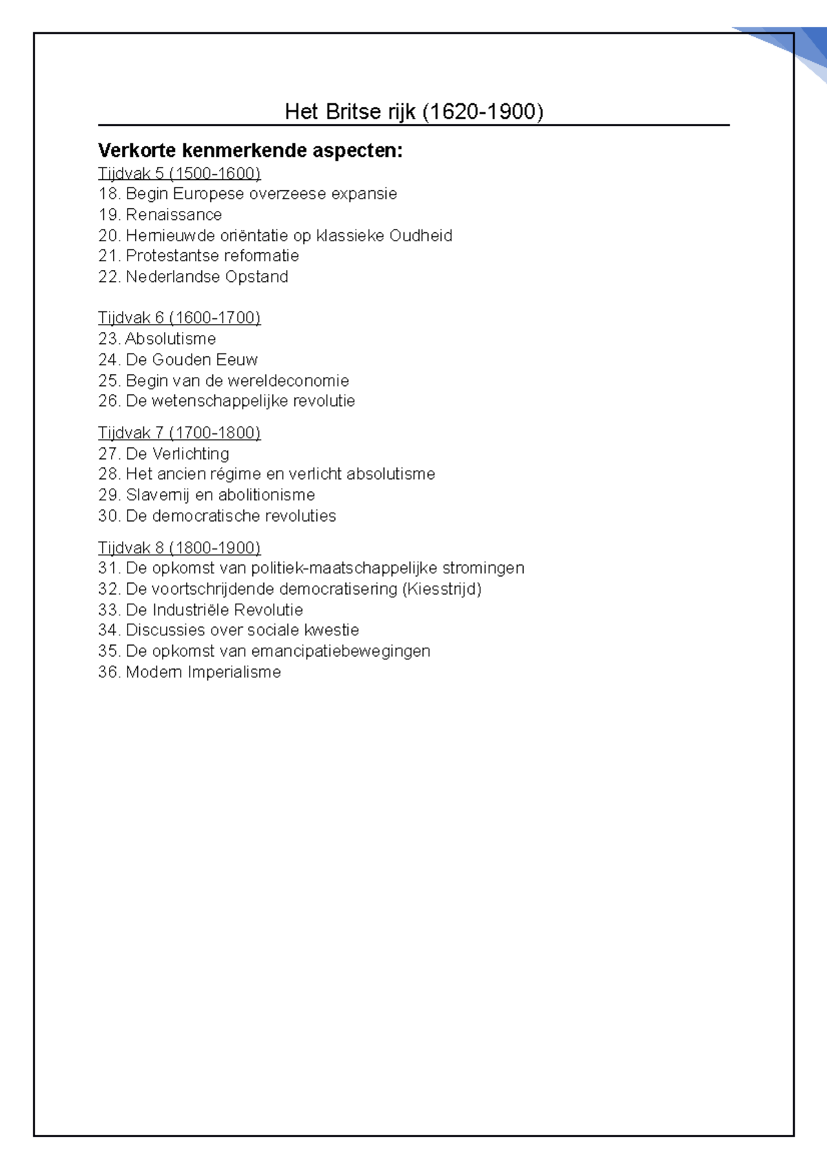 Geschiedenis Het britse rijk - Het Britse rijk (1620-1900) Verkorte ...