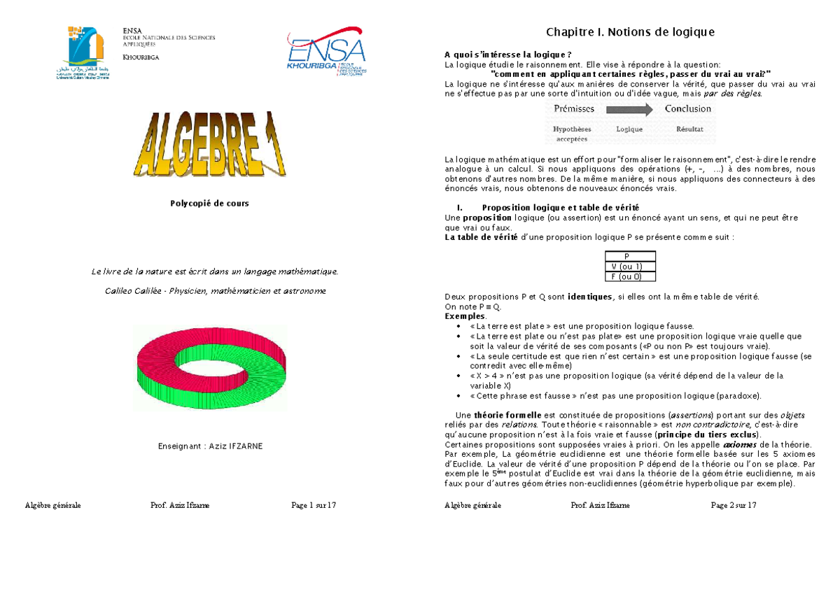 Cours Algebre 1 - Copy - Polycopié de cours Le livre de la nature est ...