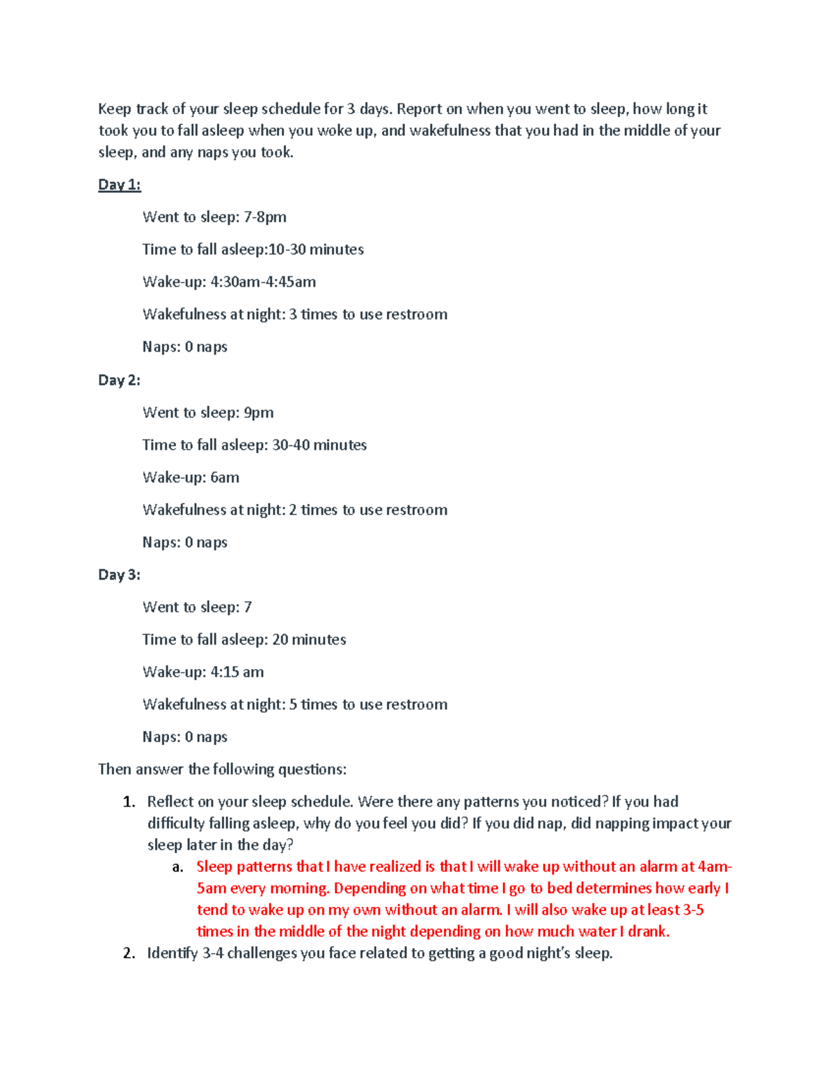 2.5 Assignment Sleep Journal - Keep track of your sleep schedule for 3 ...