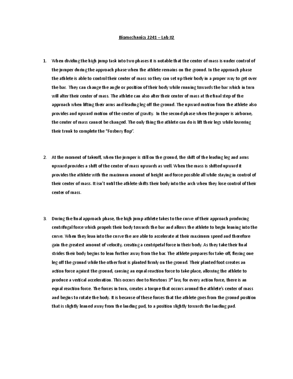 Biomechanics 2241 - Lab 2 - Biomechanics 2241 – Lab # When dividing the ...