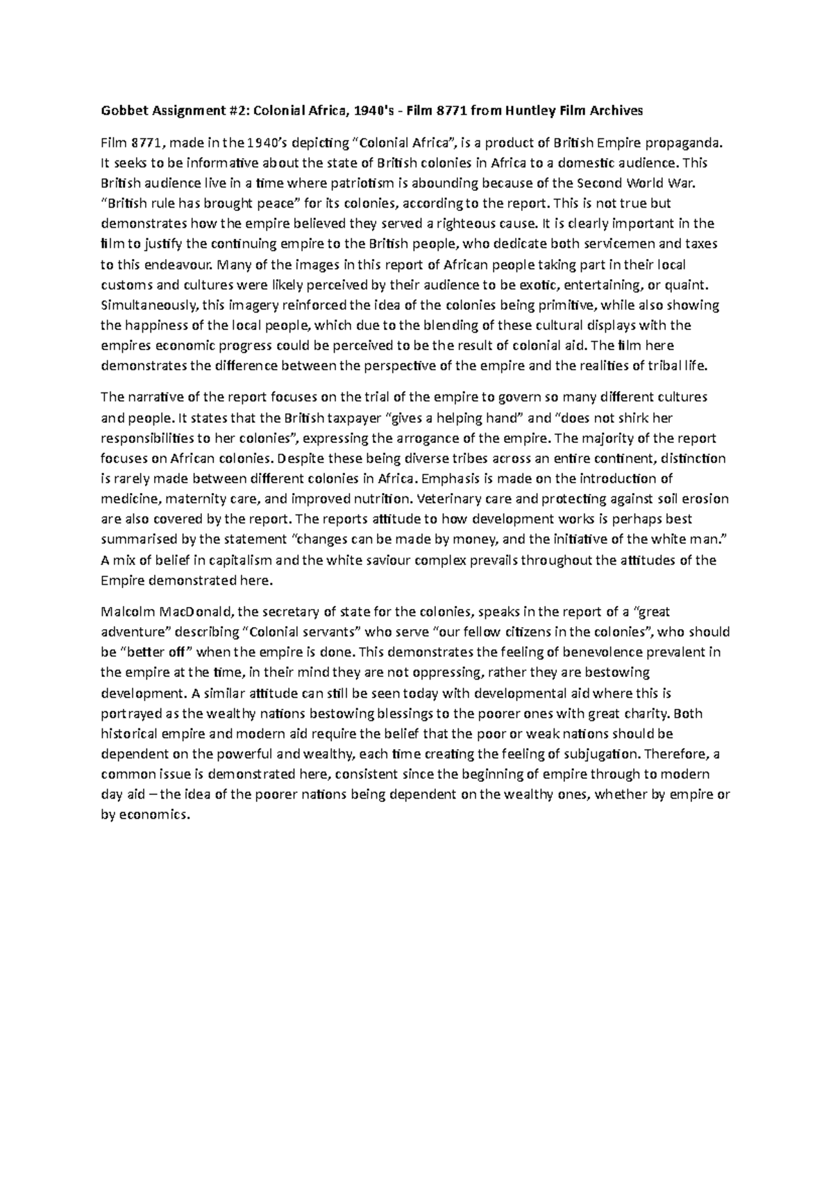 Gobbet 2: African Colonies - Gobbet Assignment #2: Colonial Africa ...