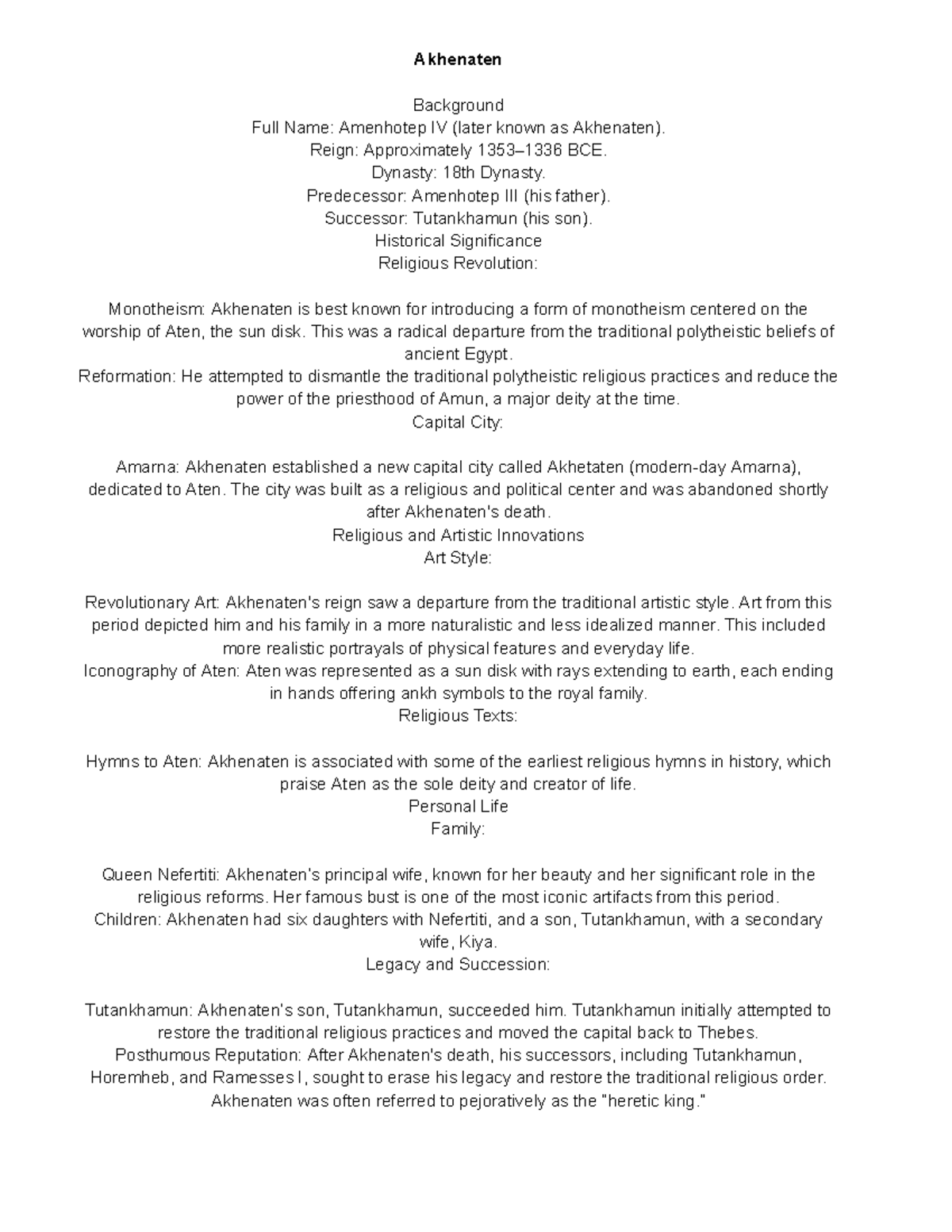 Akhenaten - 13224234 - Akhenaten Background Full Name: Amenhotep IV ...