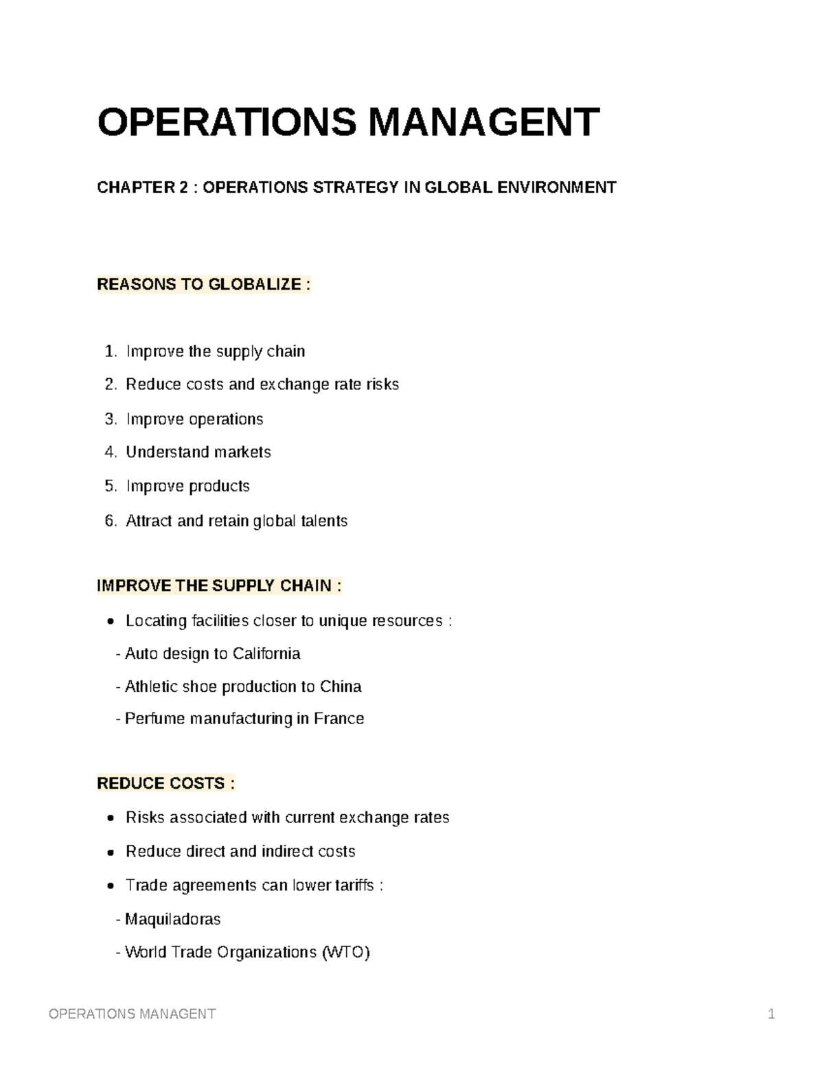 Operations Managent 2 - Chapter 2 covers operation strategy in a global ...