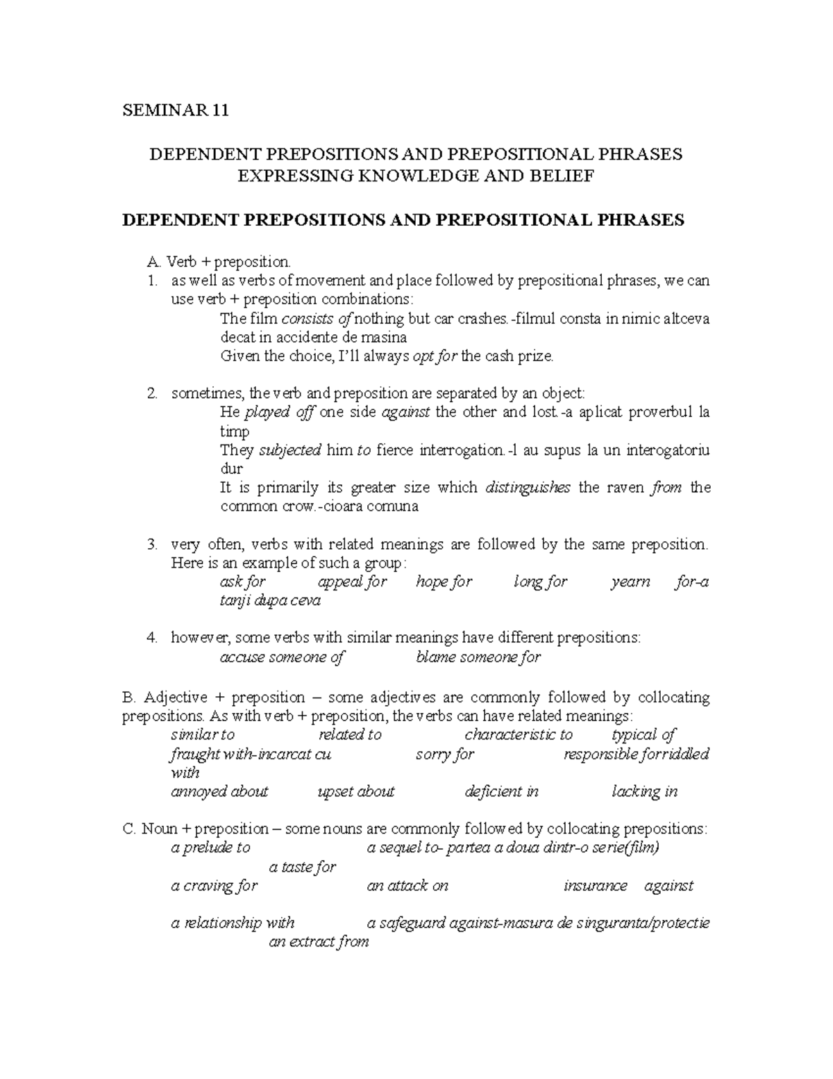 Seminar 11 dependent prepositions and prepositional phrases expressing ...