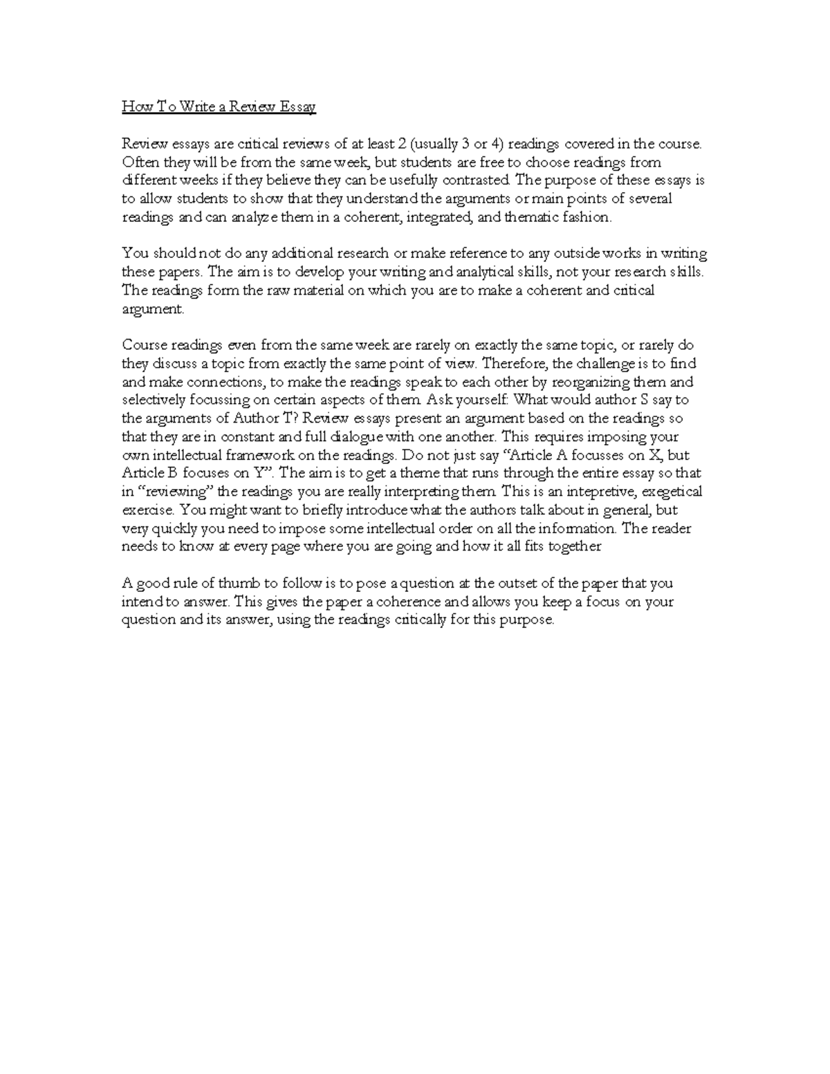 How To Write a Review Essay - How To Write a Review Essay Review essays ...