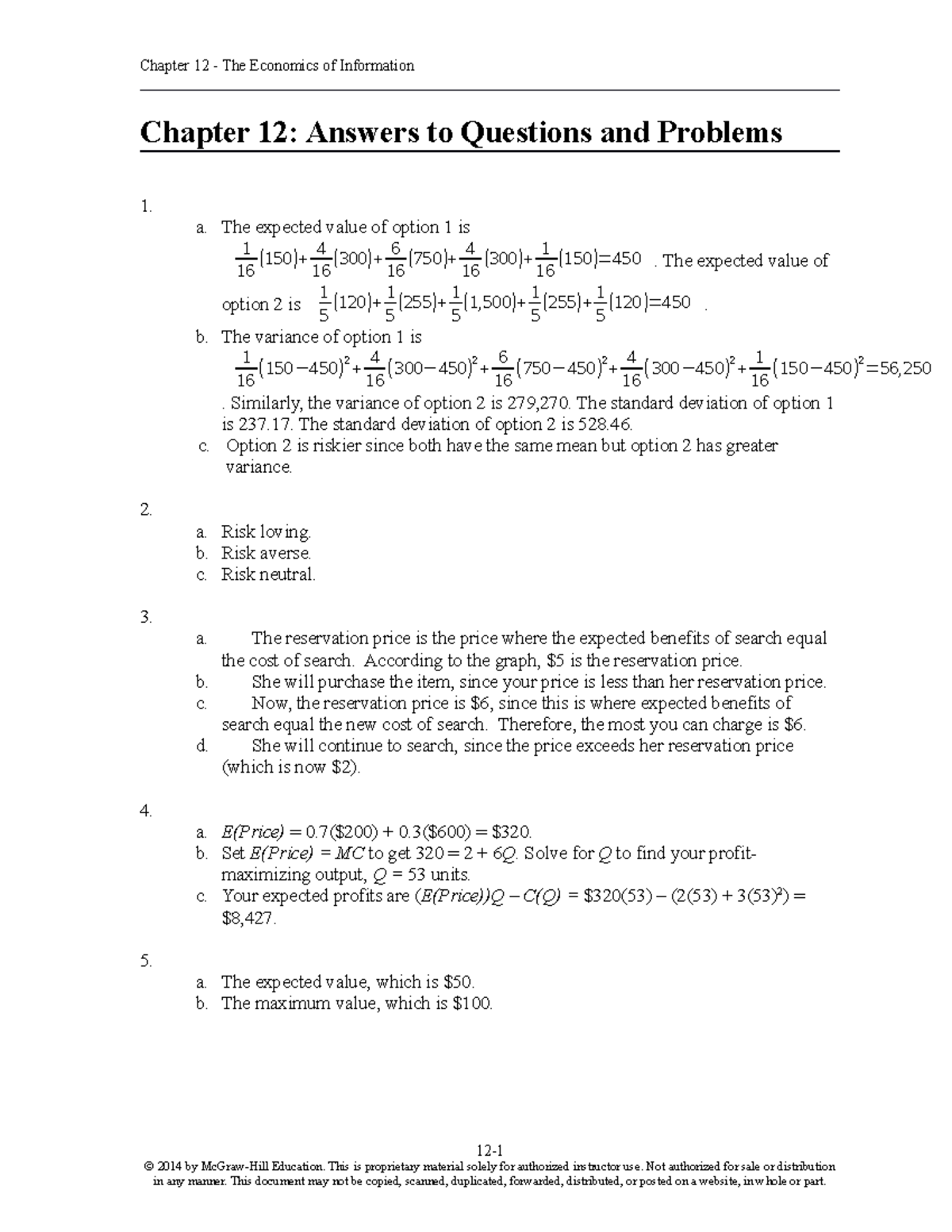 Managerial economics part 1 and part 2 - Chapter 12: Answers to ...
