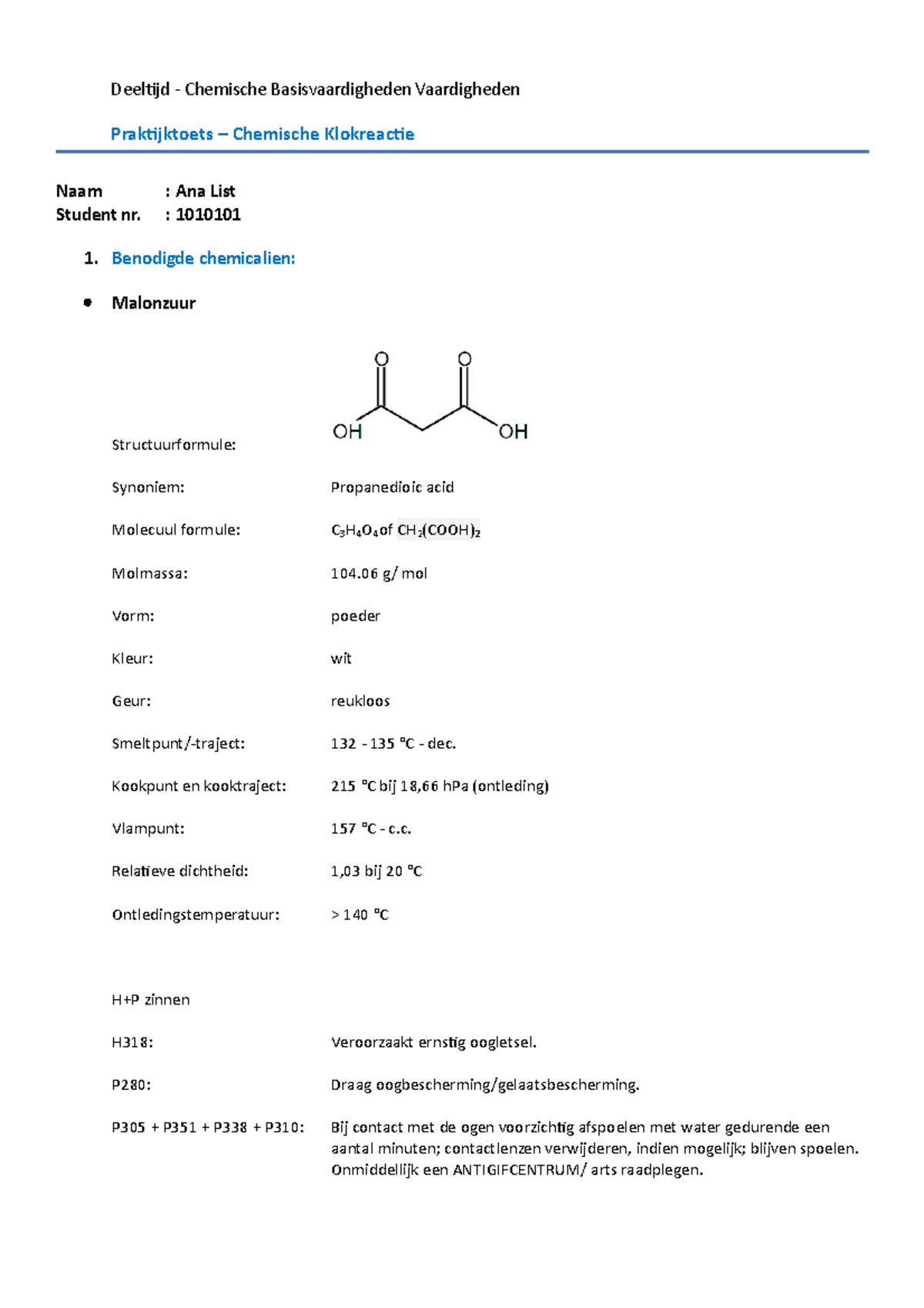 Praktijktoets Periode A voorbereiding - Deeltijd - Chemische ...