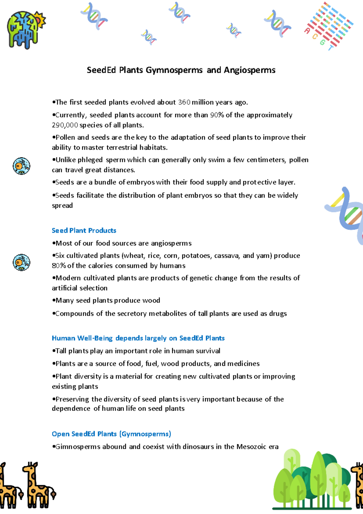 Seed Ed Plants Gymnosperms and Angiosperms - SeedEd Plants Gymnosperms and Angiosperms •The ...