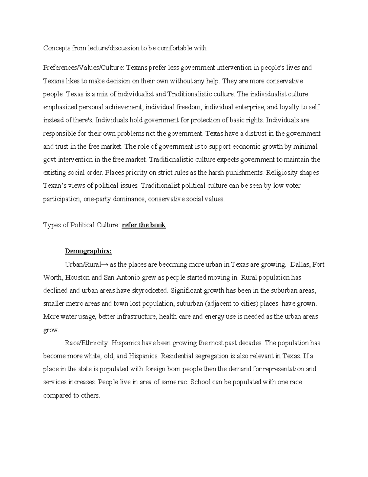 GOVT- Review - Concepts from lecture/discussion to be comfortable with ...