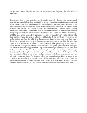 Present day from Prehistoric - Compare and contrast the activities ...