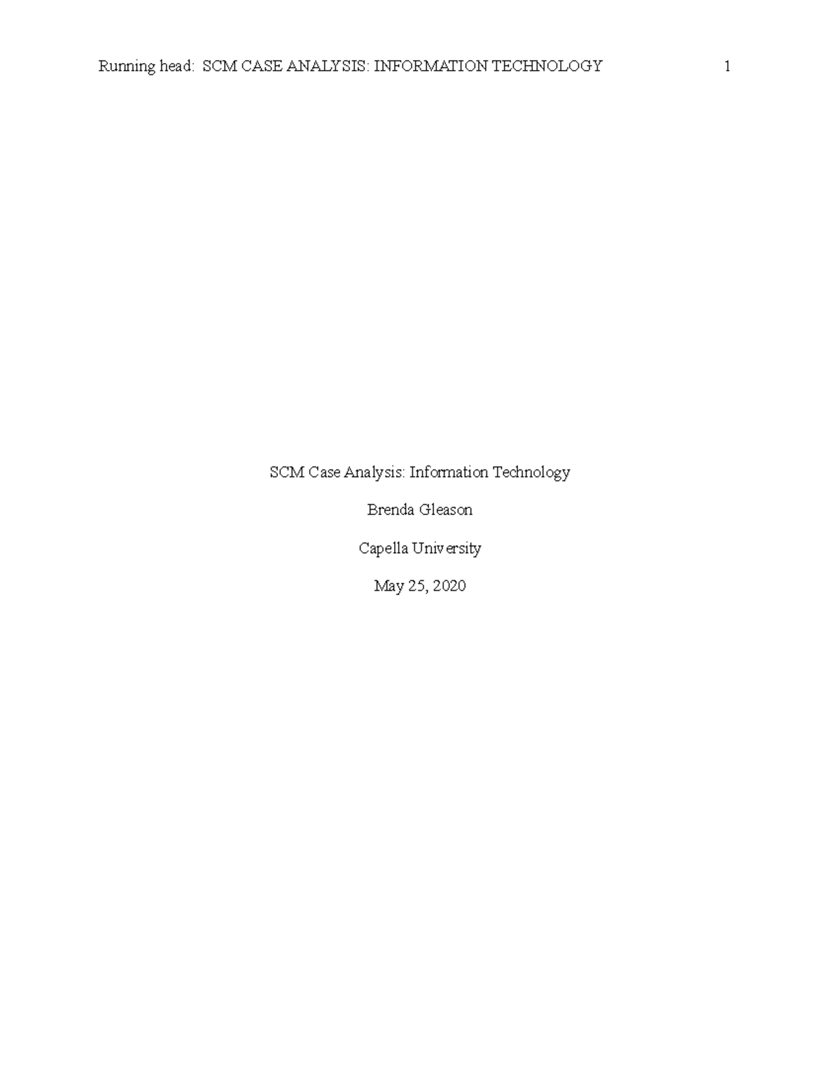 BUS-FP3022 Gleason Brenda Assessment 5 - SCM Case Analysis: Information ...