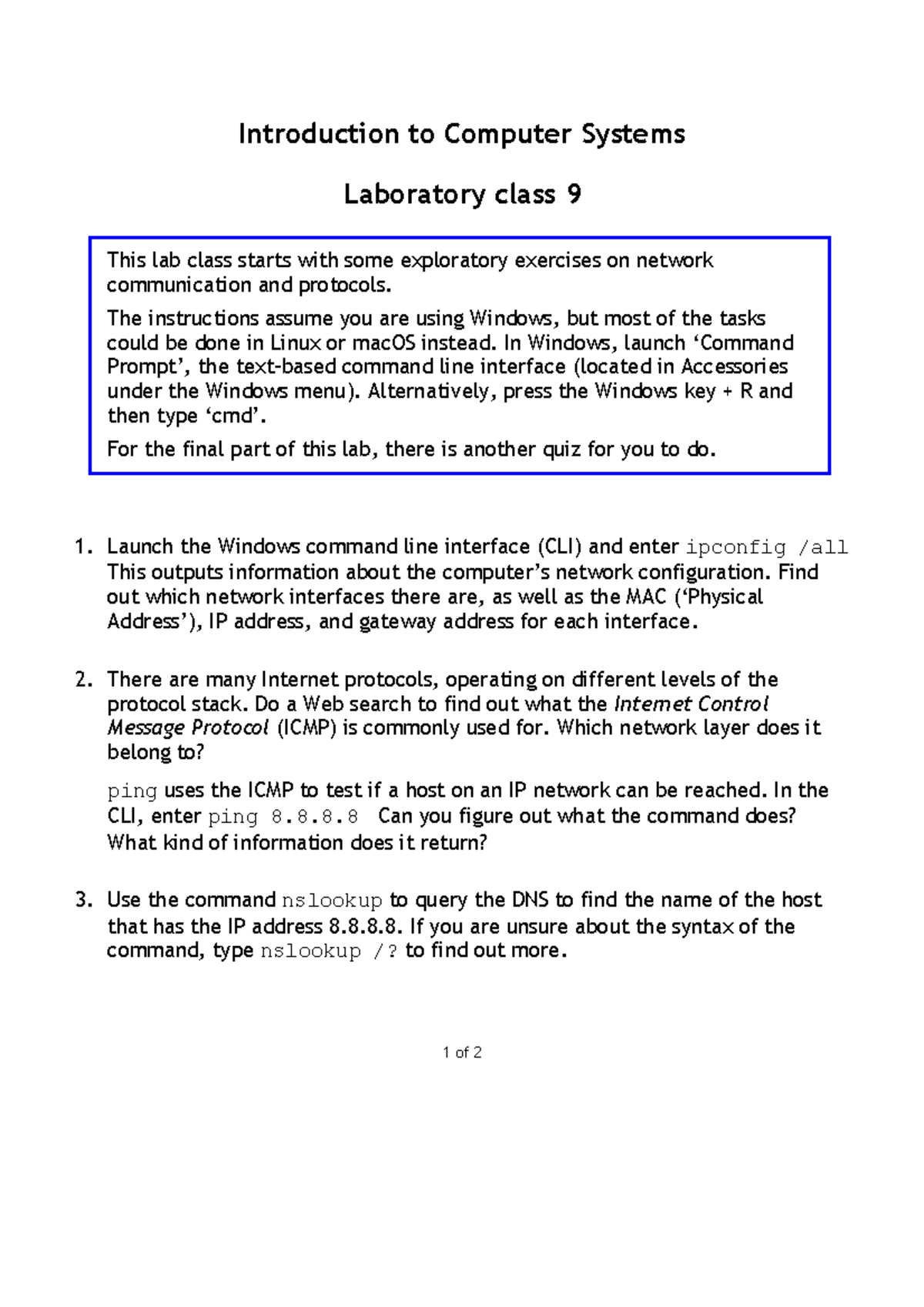 The Lab 9 2017/18 Questions - Introduction to Computer Systems ...