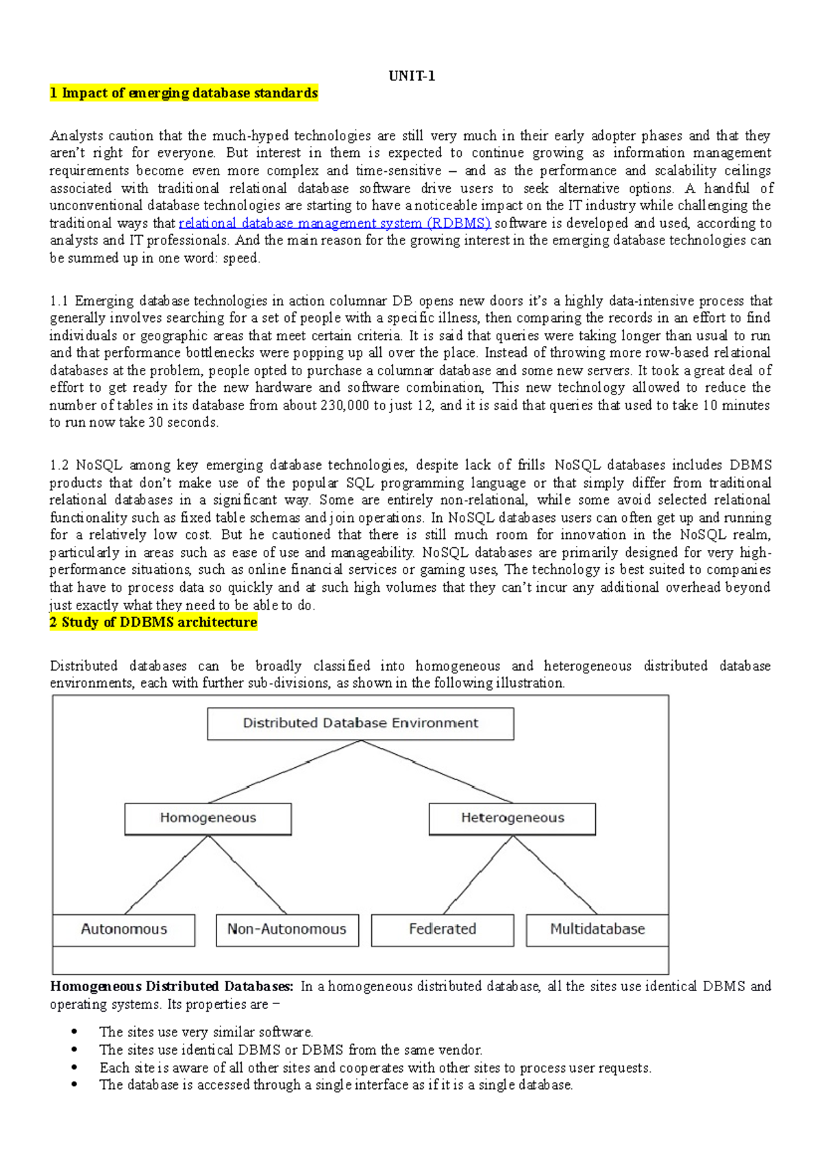 Adbms Unit 1 Notes Unit 1 Impact Of Emerging Database Standards Analysts Caution That The
