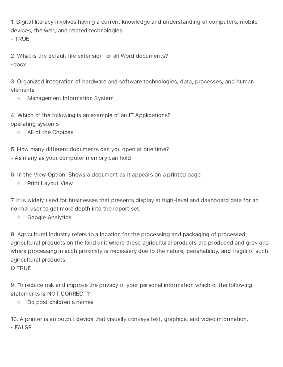 Answersfinals IT APP - Digital literacy involves having a current ...