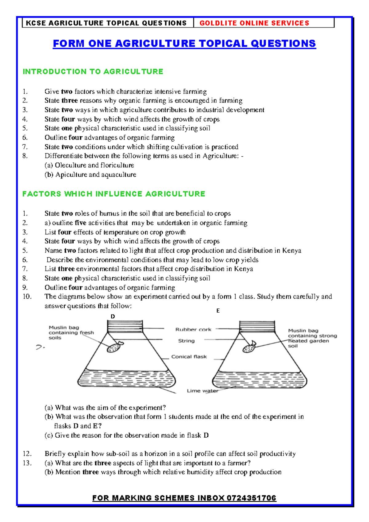 A.FORM ONE Agriculture Topical QUIZ - FORM ONE AGRICULTURE TOPICAL ...