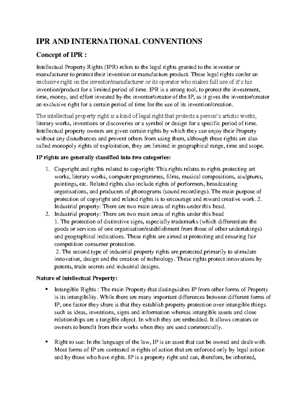 IPR AND International Conventions - IPR AND INTERNATIONAL CONVENTIONS ...