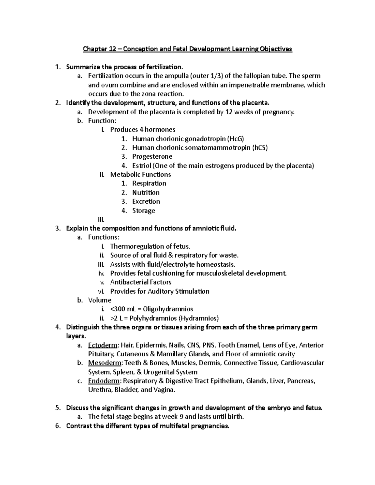 Chapter 12 - Conception and Fetal Development Learning Objectives ...